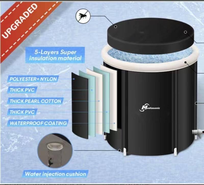 Ice Bath Tub for Athletes | Large Capacity 115 Gallons / 433 Liters | Portable Cold Ice Tub | Inflatable Ice Bath for Outdoor Cold Therapy Tub by Mediasonic (MS-100RP)