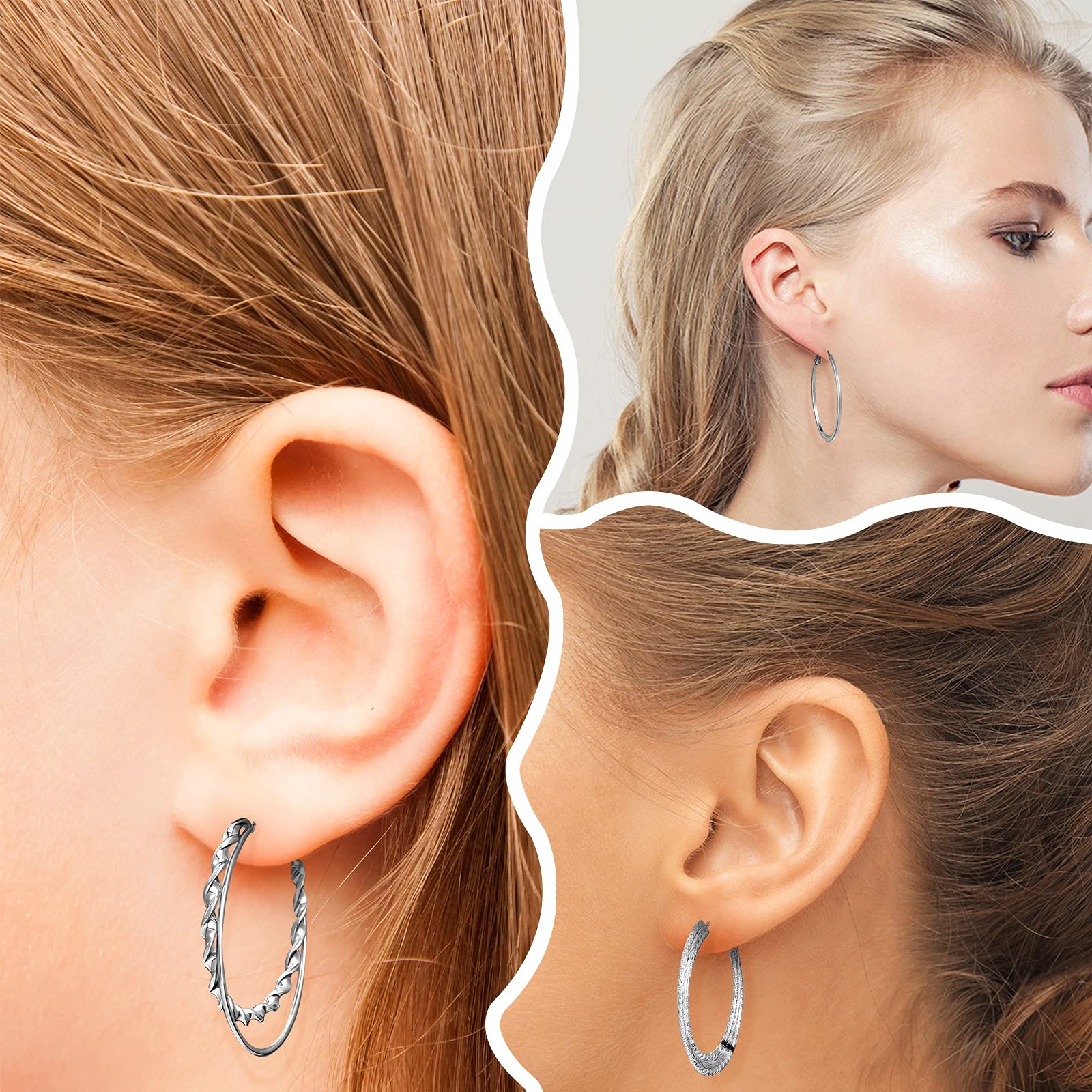 Kigeli 12 Pairs Hoop Earrings for Women Multipack Silver Gold Stainless Steel Earrings Lightweight Hoop Earrings Set for (Gold, Silver)