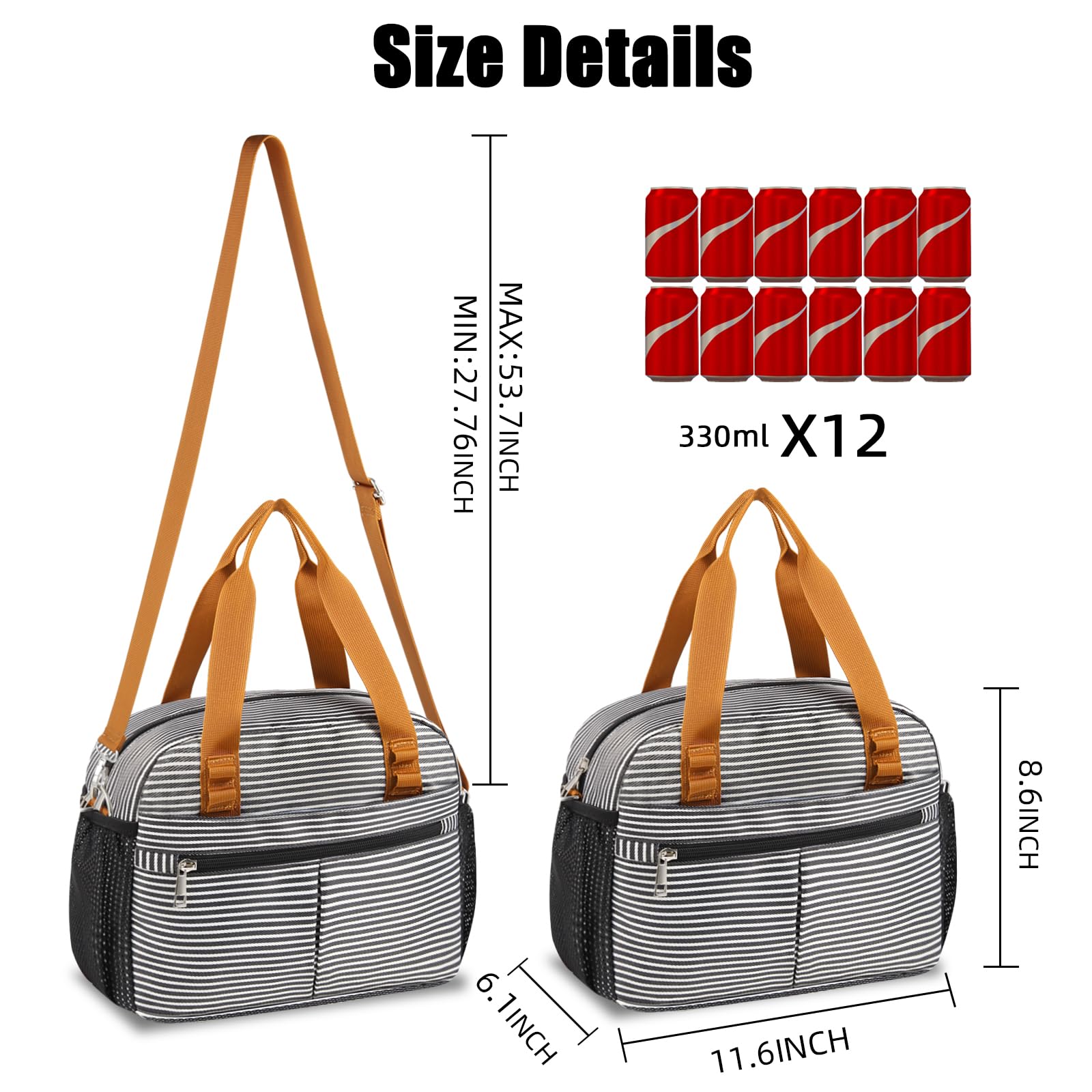 HSHPX Lunch Bag Women Insulated Adult Lunch Box Large Reusable Lunch Tote with Webbing Loop Cute Portable Lunch Cooler with Adjustable Shoulder Strap for Work Office Picnic (Stripe)