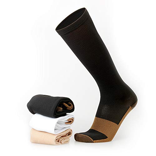 JJ&D Copper Compression Socks (1 Pairs) 15-20 mmHg Circulation is Best Athletic & Daily for Men & Women, Running, Climbing (Black, S/M)