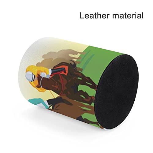 Horse Racing Cartoons Pen Holder PU Leather Pencil Cup Cute Desk Organizer Makeup Brush Box for Home Office