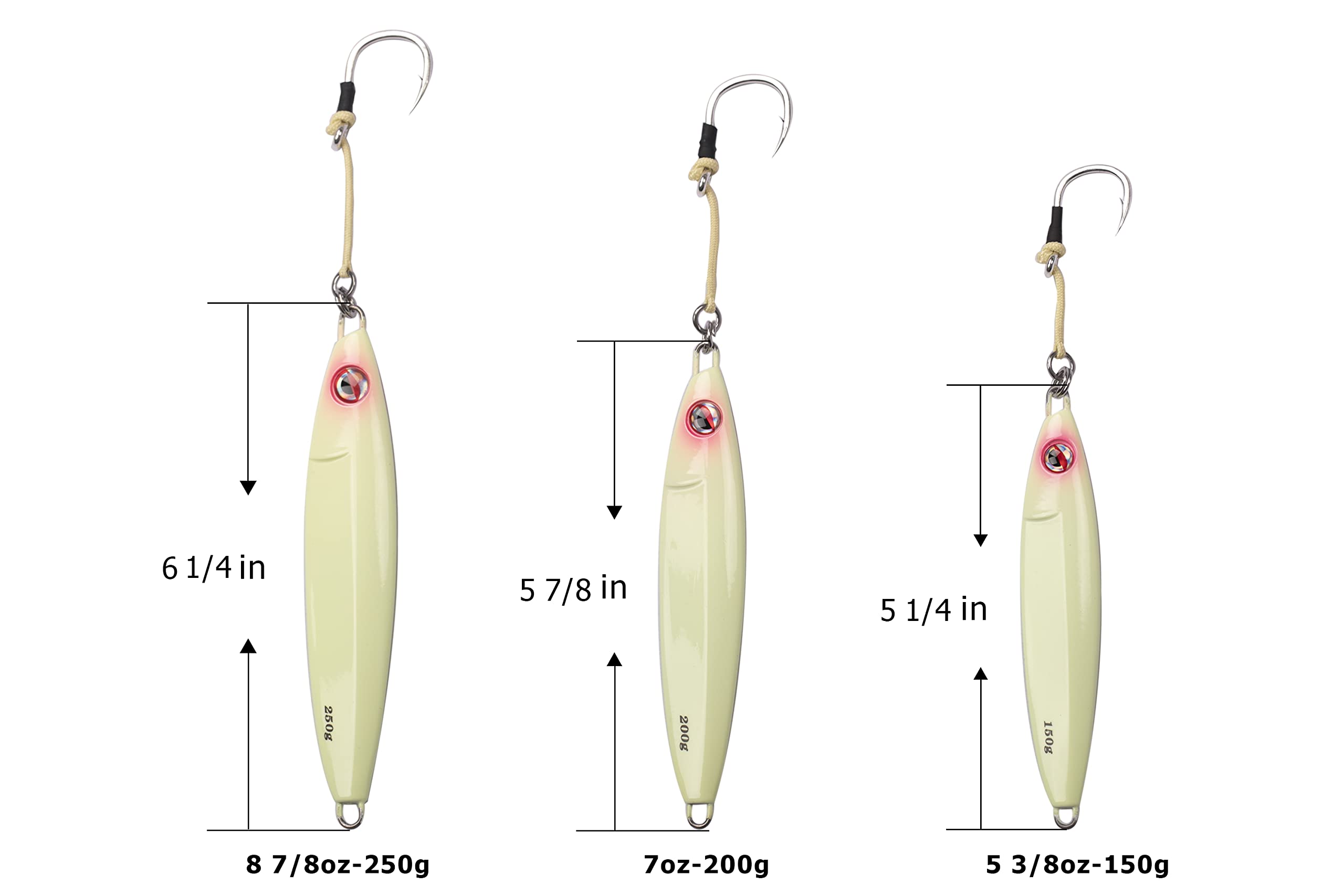 LITTMA Slow Pitch Jigs 150g 200g 250g Flat Fall Jig Slow Jigging Speed Jigging Metal Jigs with Assist Hooks Flatfall Jigs Color Glow