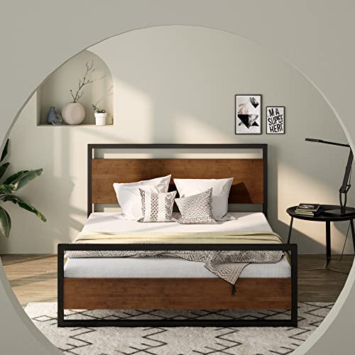 ZINUS Suzanne Bamboo and Metal Platform Bed Frame with Footboard / Wood Slat Support / No Box Spring Needed / Easy Assembly, King