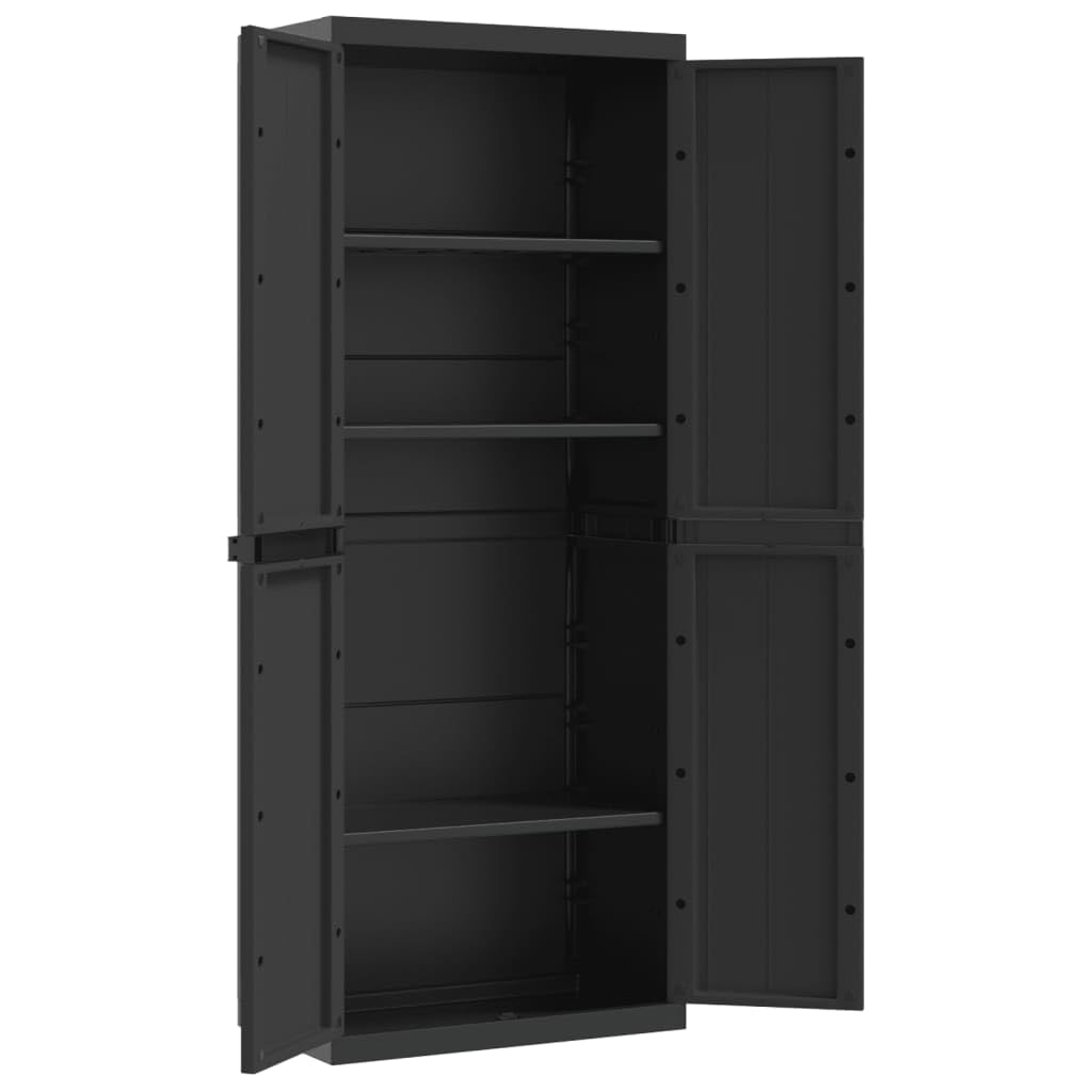 vidaXL Outdoor Storage Cabinet Black PP 25.6"x14.6"x65" - Weather-Resistant Utility Cupboard with Adjustable Shelves and Lockable Doors for Garden, Patio, and Balcony