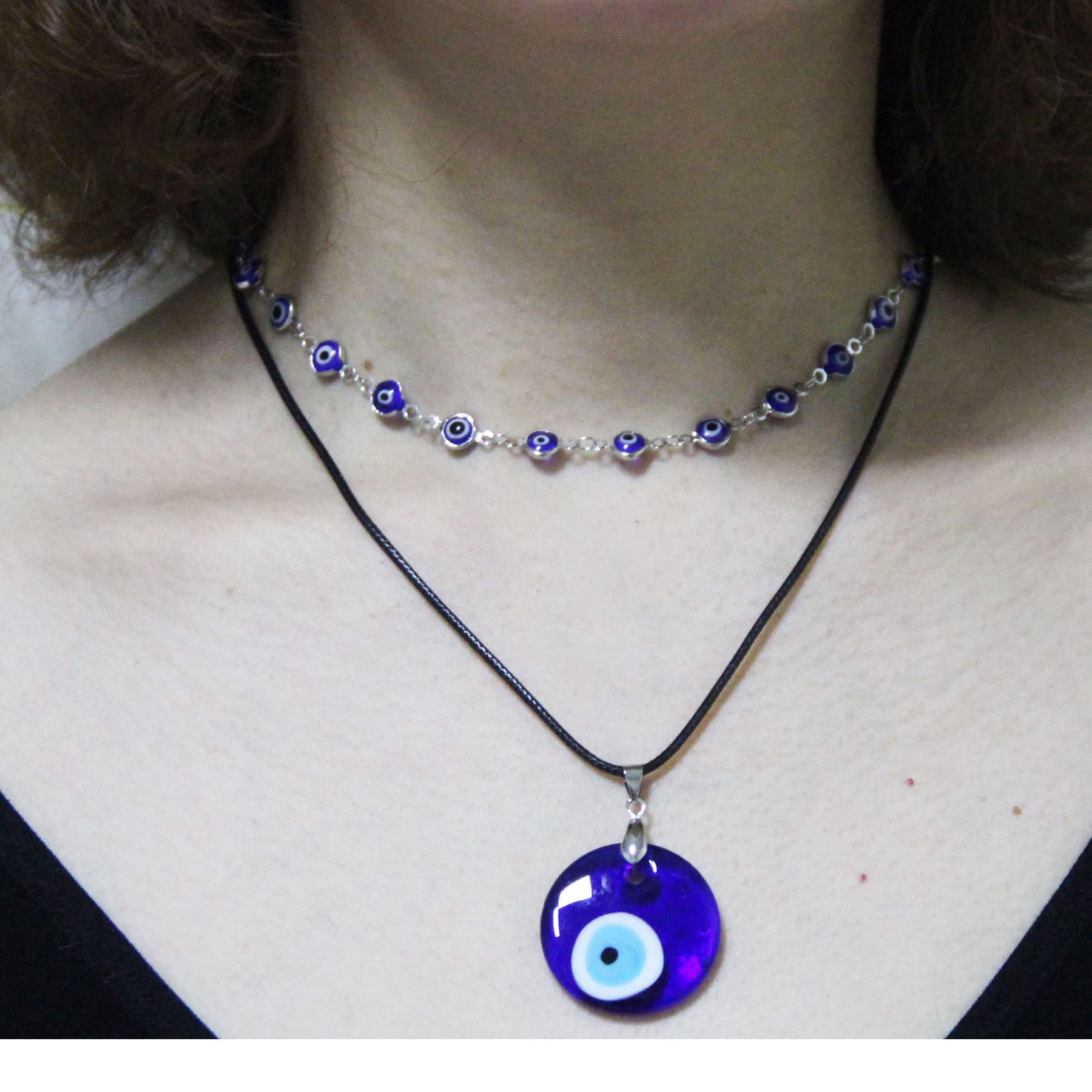 JDXN 4PCS Evil Eye Blue Glass Eye pendant Necklace Evil Eye Ring Set Plated Eye Rings Colorful Evil Eye Finger Ring For Women Girls (bule/Gold/Silver /4PCS)