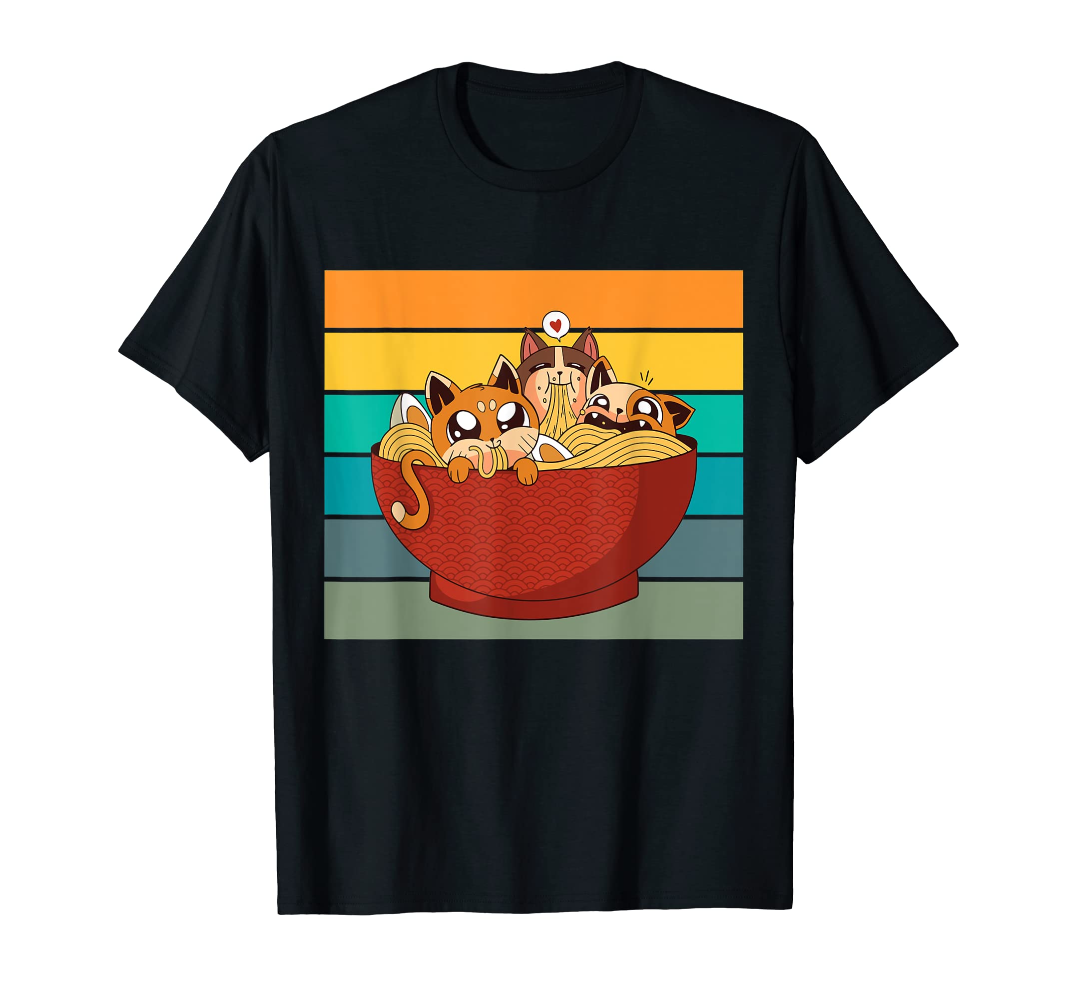 Japan Ramen Shoyu Cats Wave T-Shirt