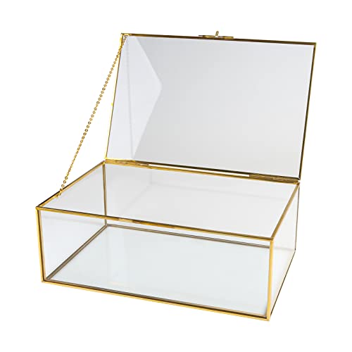 Vetoo 10.8” Card and Gift Holder Gold Glass Cards Box with Hinged Lid, Wedding Card Boxes for Reception,Graduation,Gift Cards,Party,Baby Shower,Jewelry,Photo.