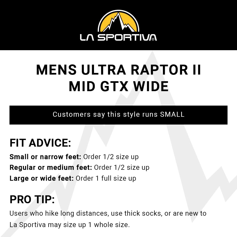 La Sportiva Mens Ultra Raptor II Mid GTX Hiking Boots, Black/Yellow, 12.5