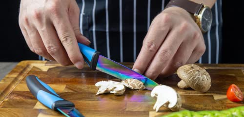 Kitchen Knife Set Kit, 5 Dishwasher Safe Colorful Knives, Knife Sharpener & Magnetic Wall Bar, Titanium Non Stick Plating Stainless Steel