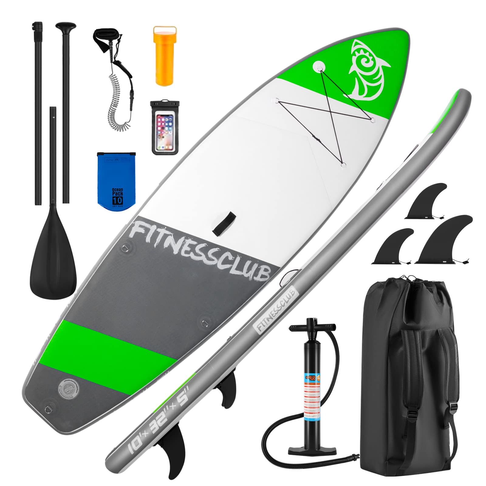 Inflatable Stand Up Paddle Board,10‘x32‘’x5‘’ Durable Lightweight Touring SUP Accessories, Wide Stance, Non-Slip Deck,10L Waterproof Bag Leash,Pump,Carry Bag, Standing Boat for Youth Adult