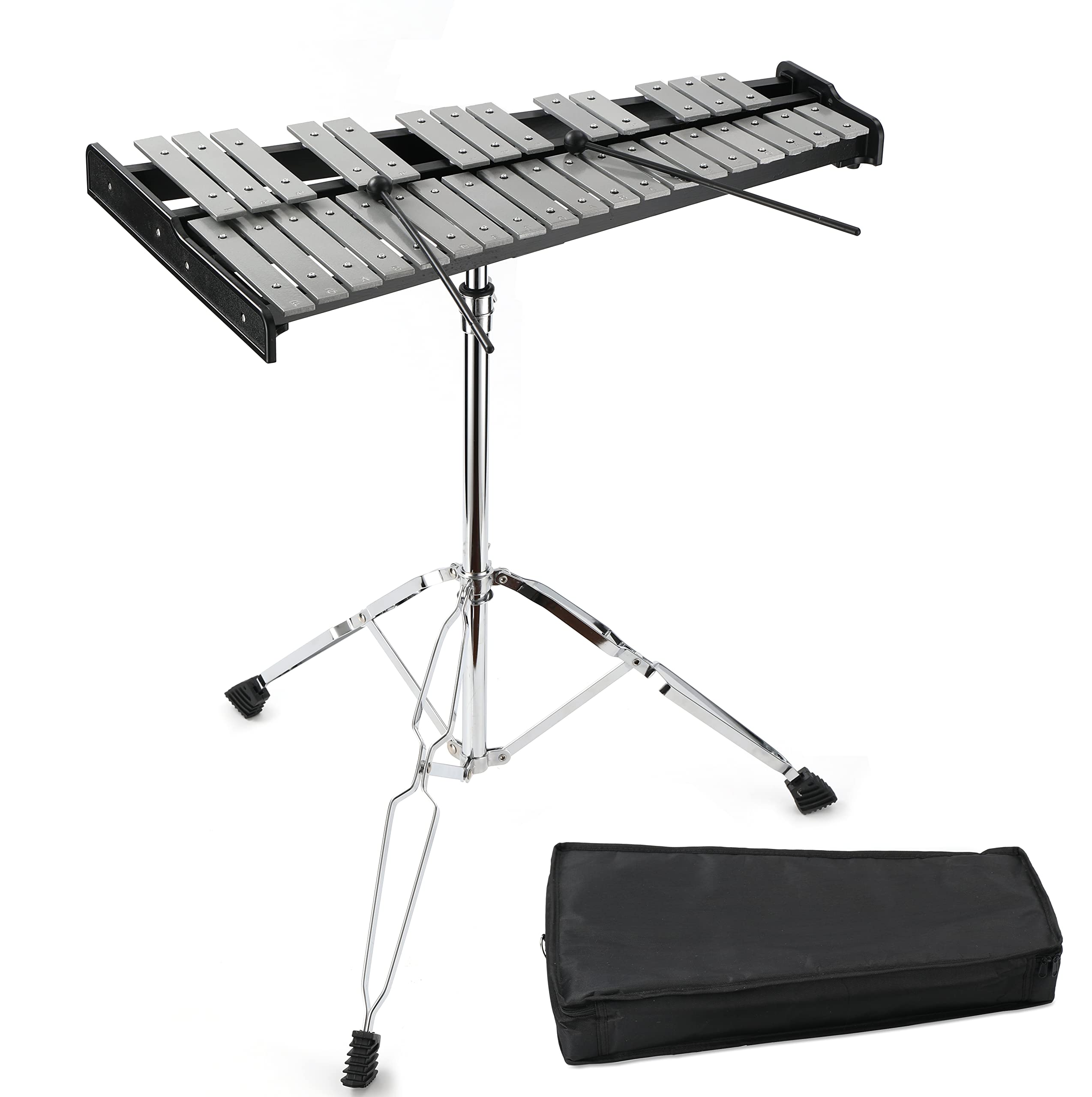 Lfhelper 32 Notes Glockenspiel Percussion Bell Kit, Glockenspiel Xylophone Bell Kit, Glockenspiel with Case, Glockenspiel Instrument for Students with 2 Mallets, Stand and Carring Bag