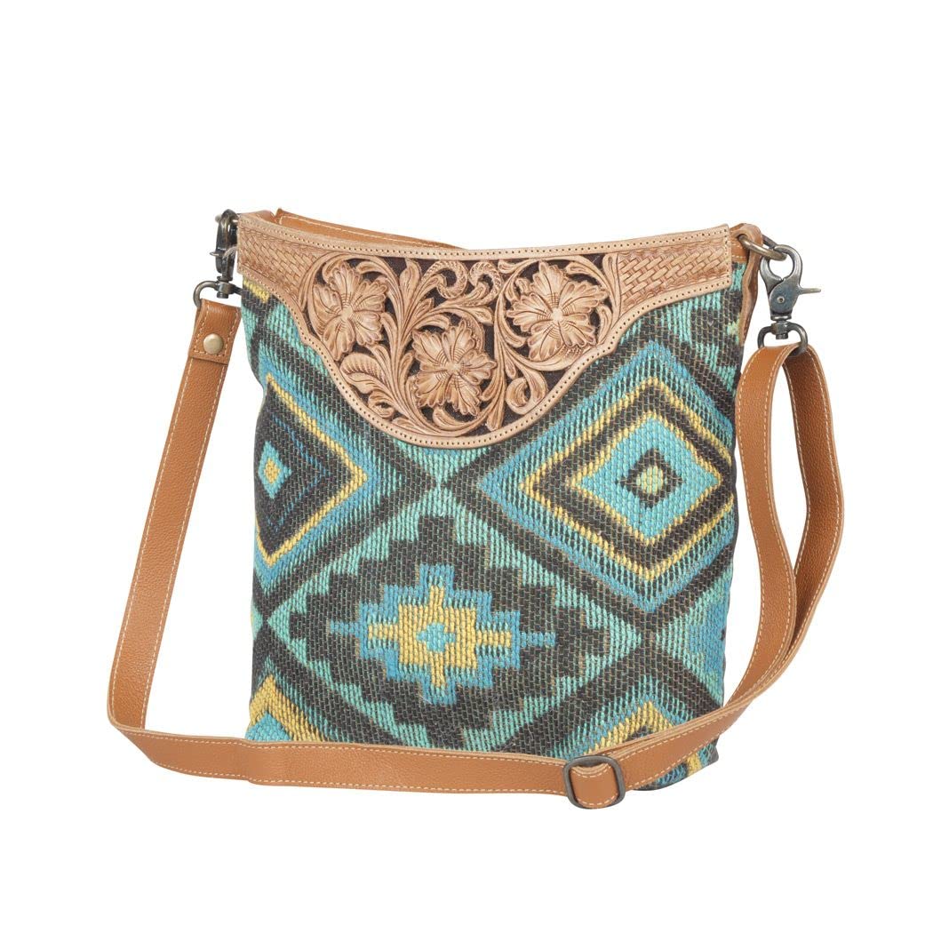 Myra Bag Blue Spring Hand-Tooled Bag S-4387