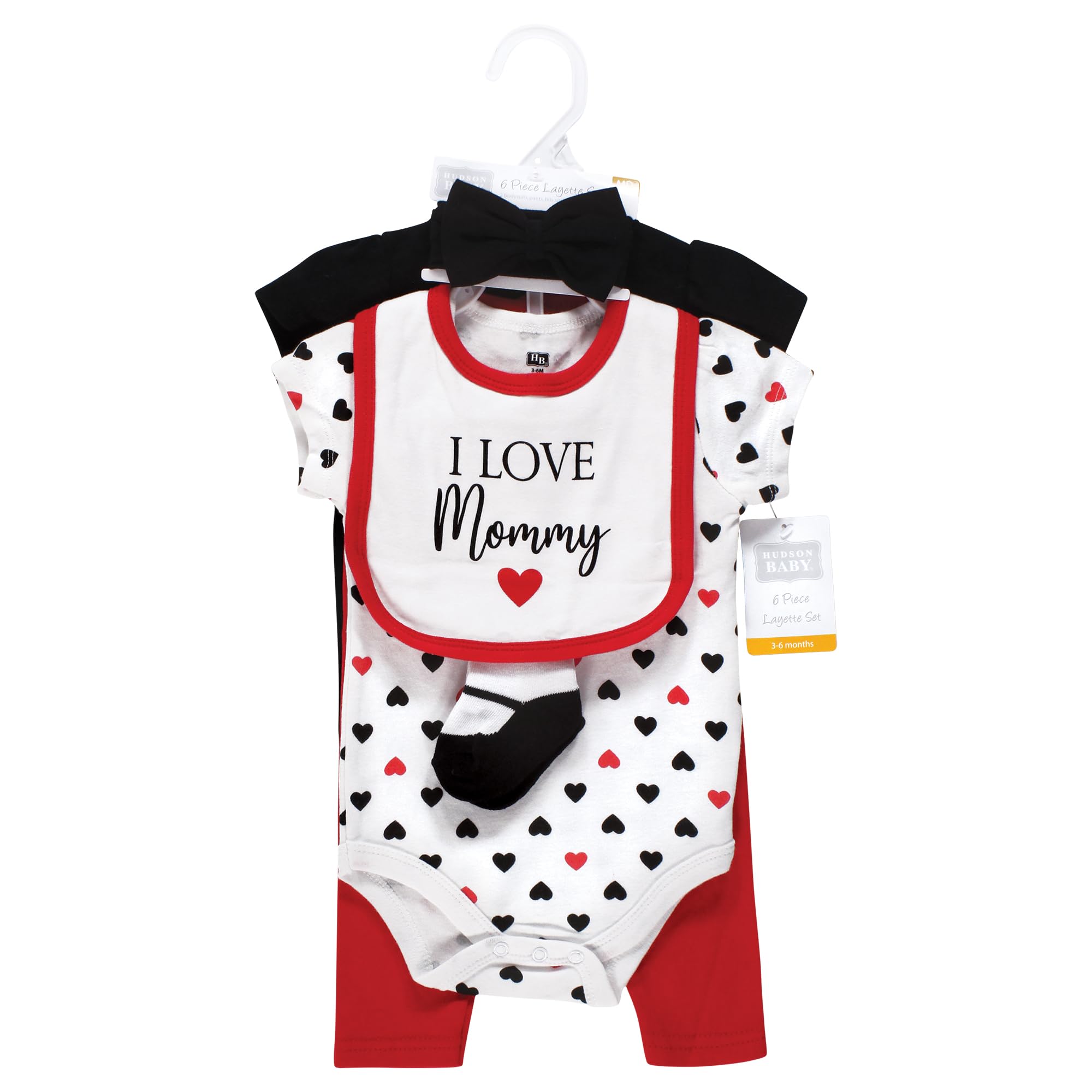Hudson Baby Unisex Baby Cotton Layette Set, Girl Mommy Red Black, 3-6 Months