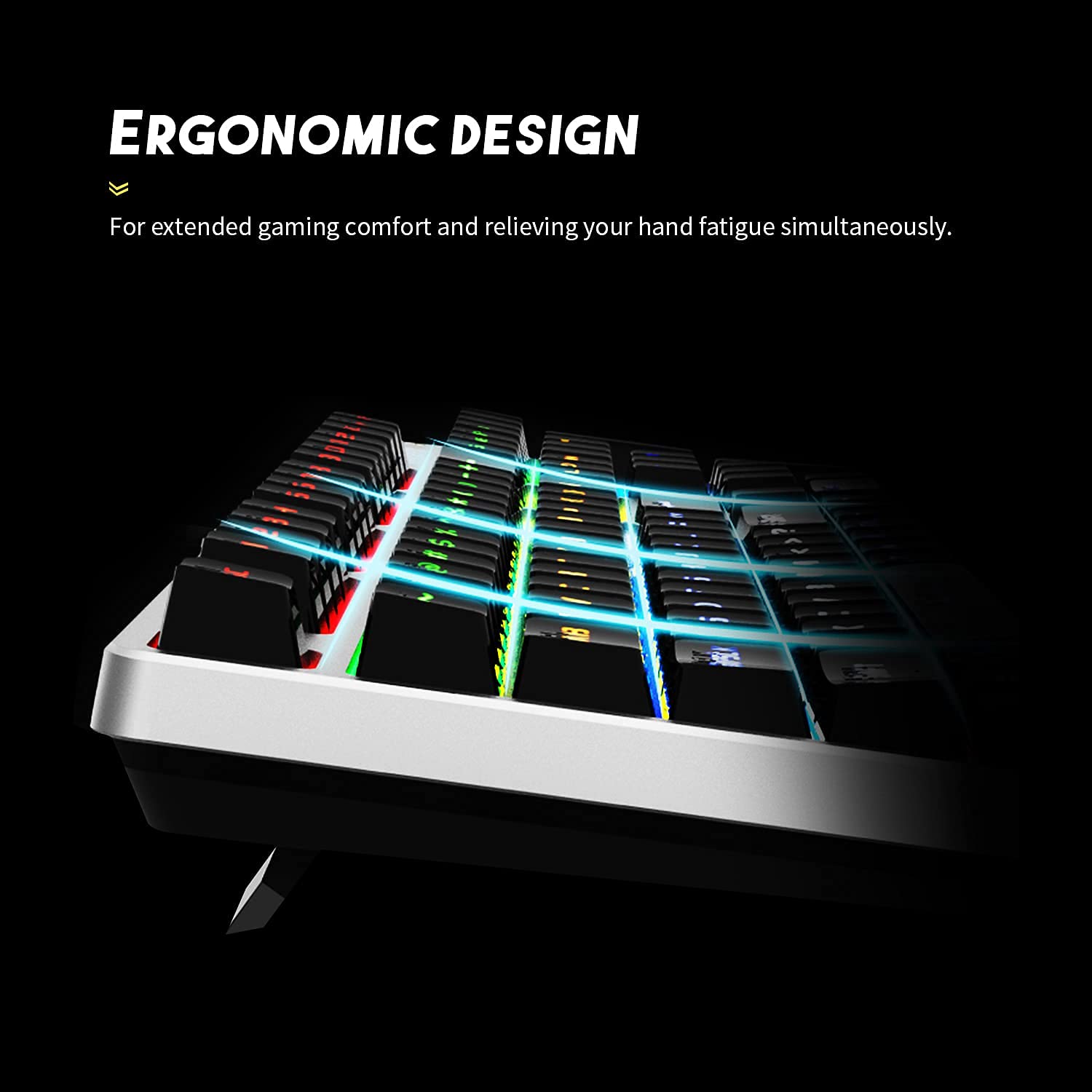 Kitcom NK30 Full Size Mechanical Gaming Keyboard with LED Rainbow Backlit, Anti Ghosting USB Wired Keyboard with Brown Switch Double-Shot Key caps, Ergonomic design, for Windows PC Gamers, 104 Key