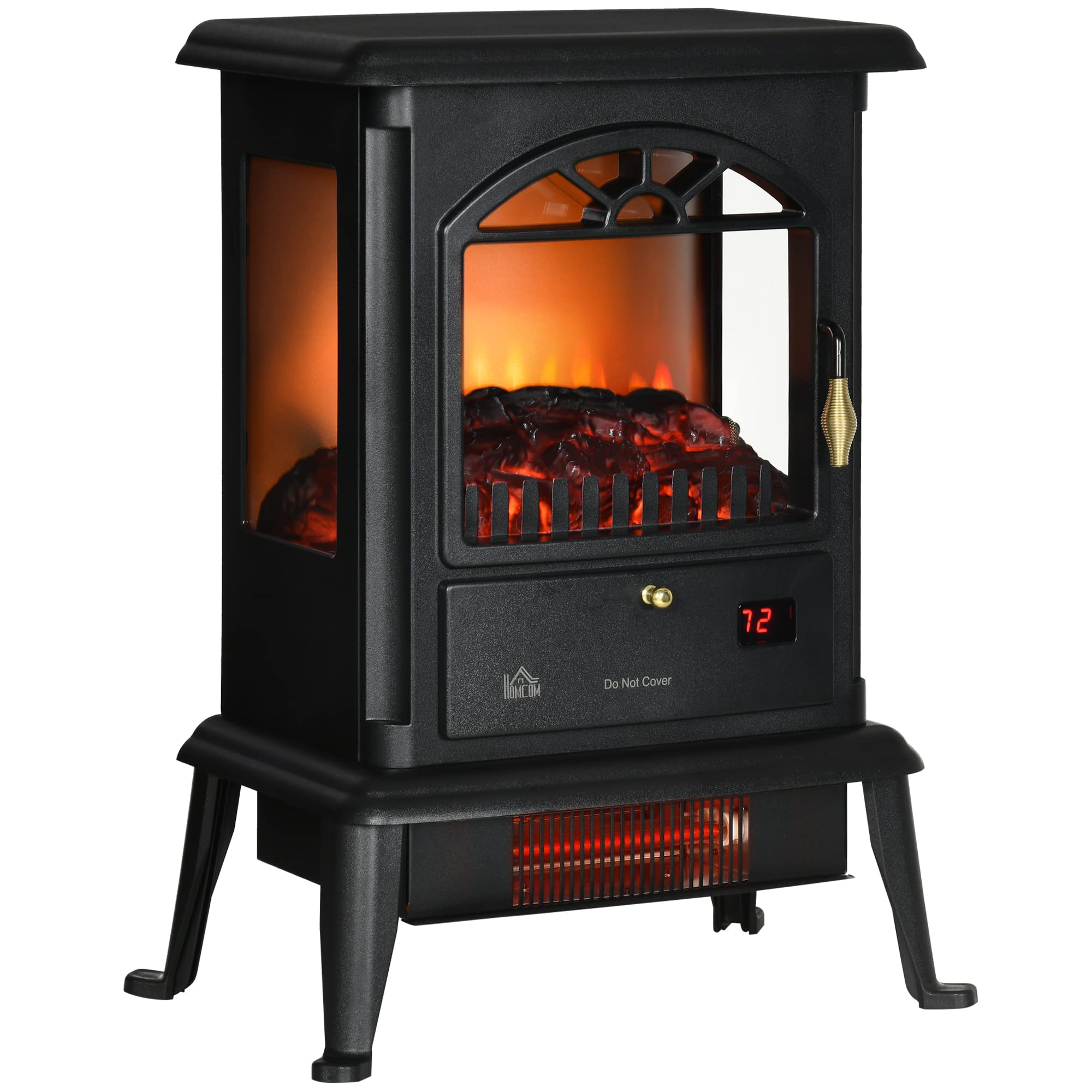 HOMCOM 23" Electric Infrared Fireplace Stove, Freestanding Fire Place Heater with Realistic Log Flame, Adjustable Temperature, Timer, 1000W/1500W, Black