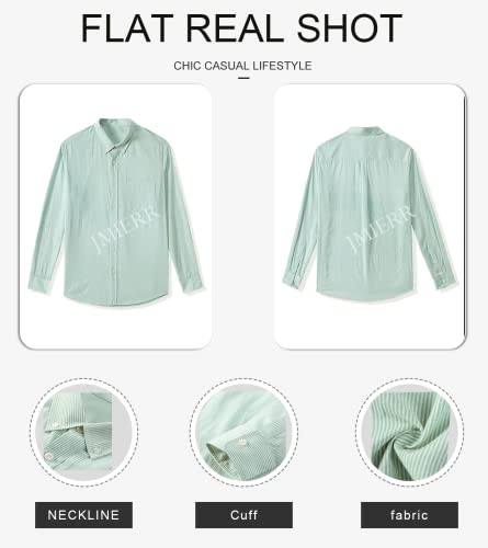 JMIERR Mens Slim Fit Casual Button Down Dress Shirts Pinpoint Stripe Long Sleeve Fall Shirt US 37.5(S),Green
