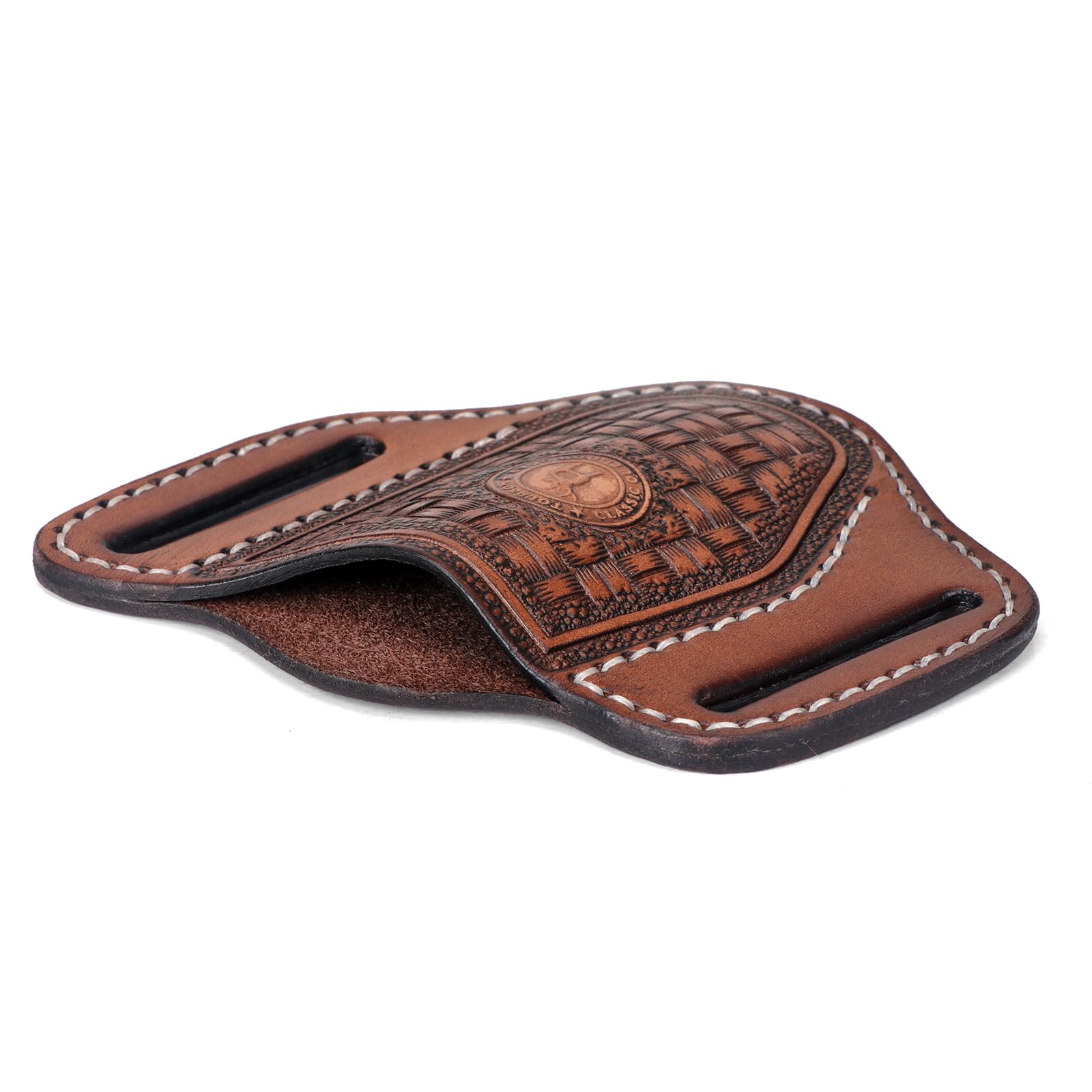 Tourbon Handmade Leather Pocket Knife Sheath 1.5" Large Diameter Open for 2" Wide Belt Cross Draw Folding Knives Carrier Men EDC Holster
