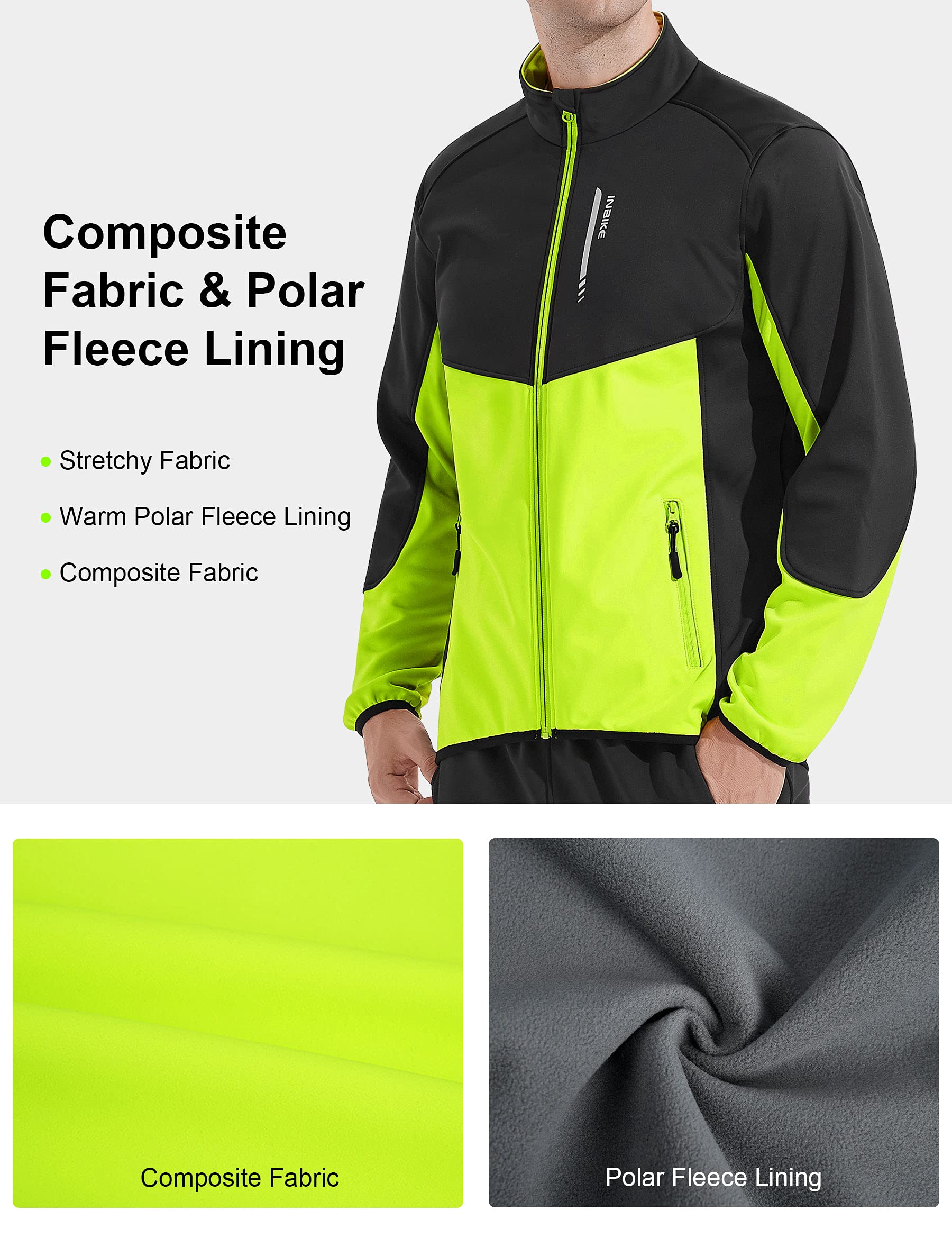 INBIKE Cycling Jackets for men Running Biking Jacket Windbreaker Thermal Windproof Reflective Cold Weather Black Green Large