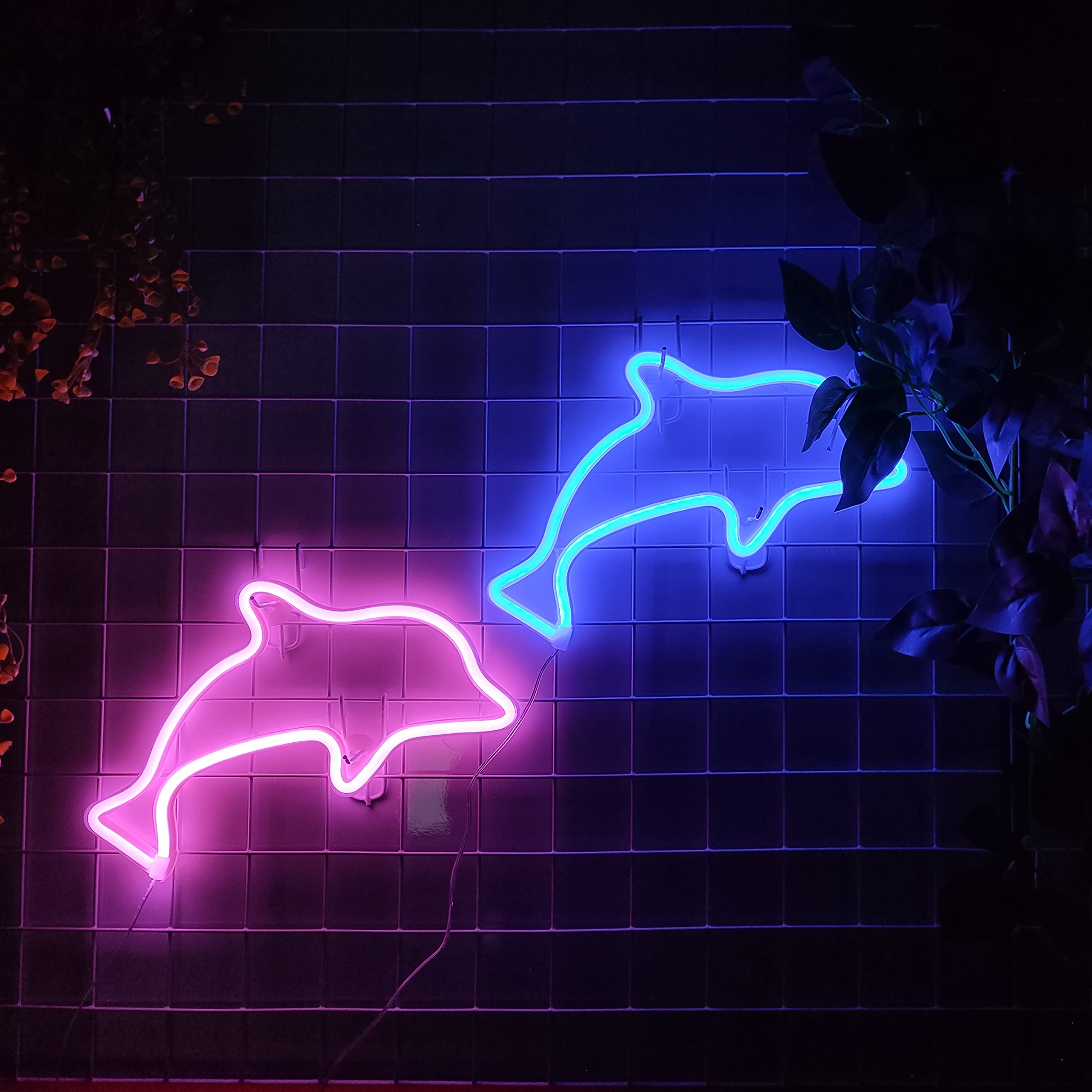 JYWJ Dolphin Neon Sign,USB or 3-AA Battery Powered Neon Light,LED Table Decoration,Bedroom Wall Decoration,Birthday Gift,Wedding Supplies Business Gift (Blue)