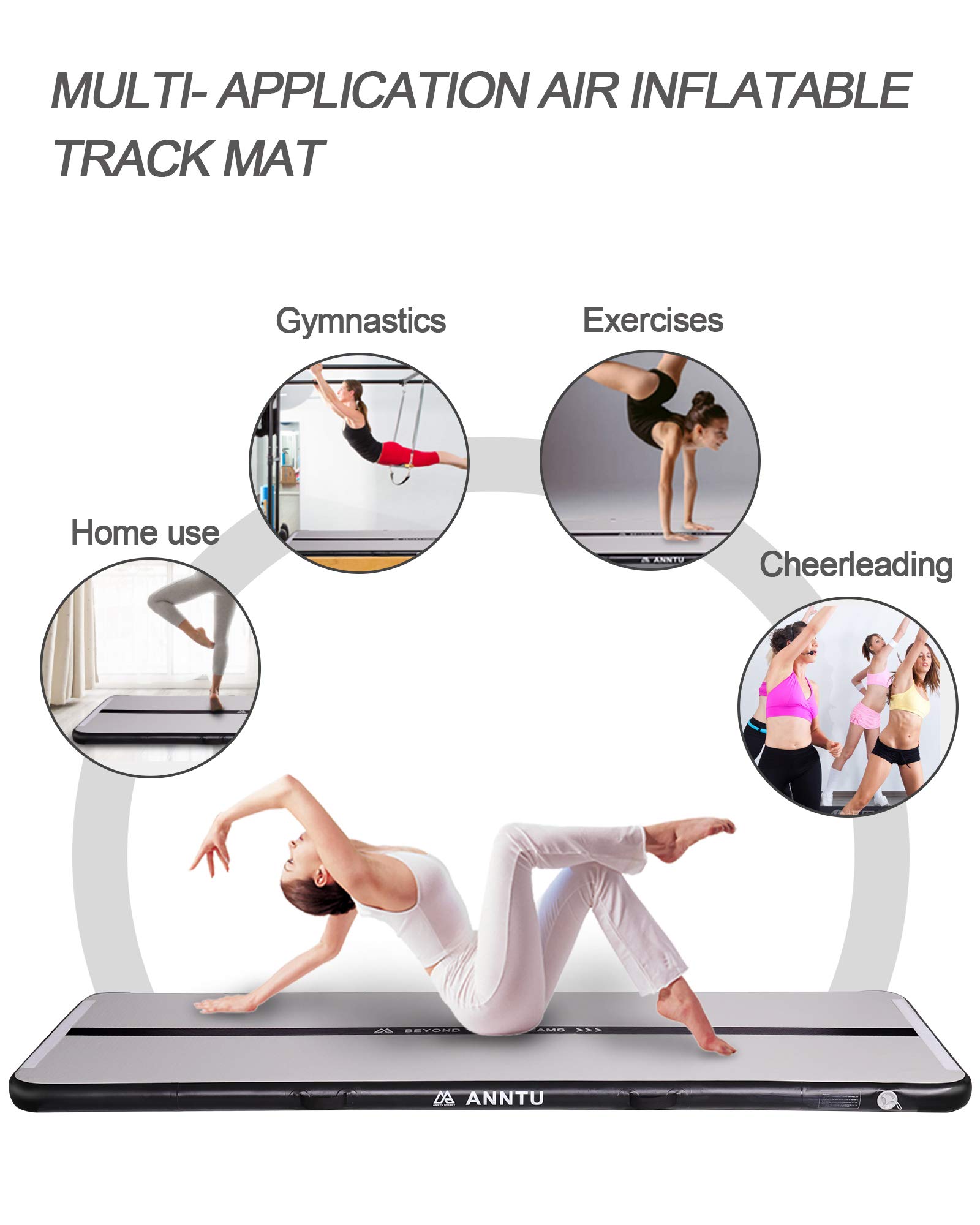Inflatable Air Gymnastics Mat 10ft Training mat 4 inches Thick tumbling mat with Electric Pump for Home/Gym/Outdoor (Black-10FT)