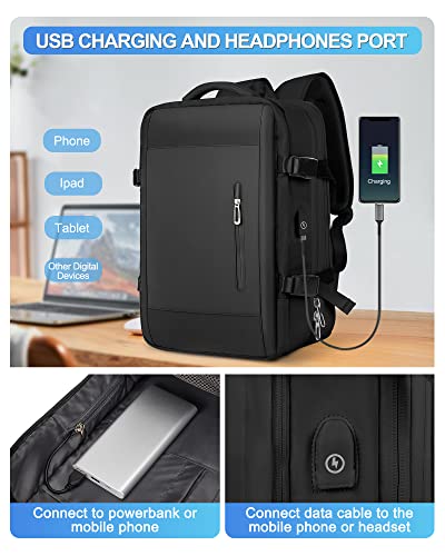 VGCUB Carry on Backpack, Large Travel Backpack for Women Men Airline Approved Gym Backpack Waterproof Business Laptop Daypack Expandable, Black