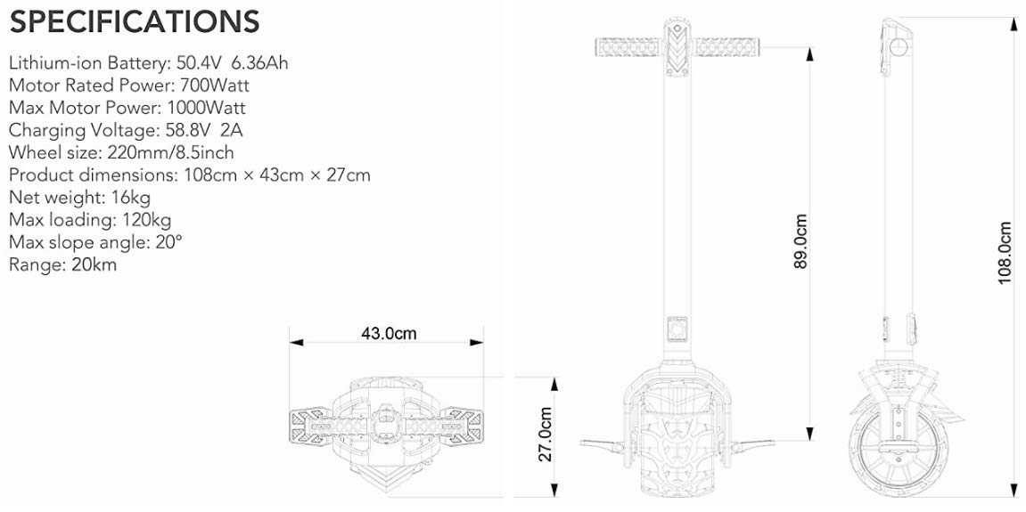 Kiwano K01+ One-Wheel Electric Scooter | 12 MPH max Speed | 13 Mile Range | Carbon Fiber Frame