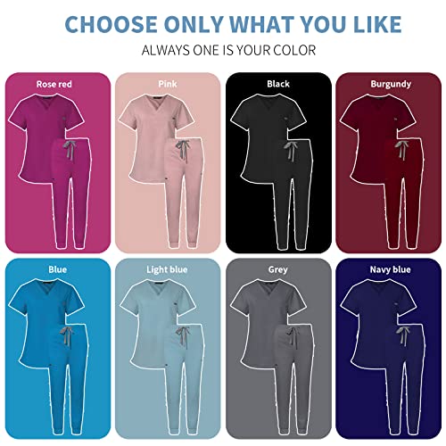 VIAOLI Scrubs for Women Set Stretchy V-Neck Scrubs Top and Jogger Pants with Drawstring 8 Pocket Womens Scrubs (Light Blue,S,Small)