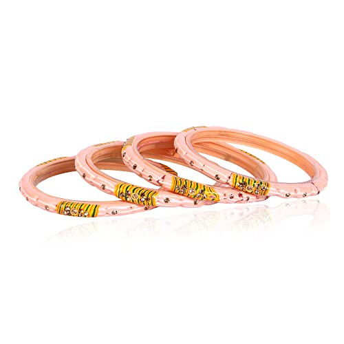JD'Z COLLECTION Indian Jewelry glass bangles for women Lac Bangles For women Bangles set of 4 Multi Bracelets Kada (Beige, 2.6)