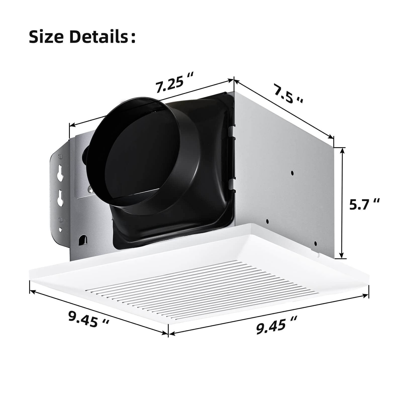 JOEAONZ Bathroom Fan 110 CFM Very Quiet with Stainless Steel Housing, Ceiling Mount Exhaust Ventilation Fan Large Air-flow Capacity, Energy-Saving Household Bath Vent Fan, White Plastic Grille