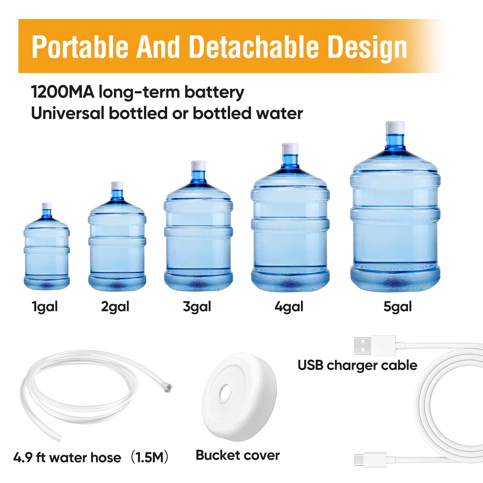 Intelligent Desktop Water Bottle Dispenser, Portable Electric Water Bottle Pump for 5 Gallon & Universal Bottles, USB Charging Automatic Drinking Water Bottle Pump, Removable, for Home,Office,Outdoor