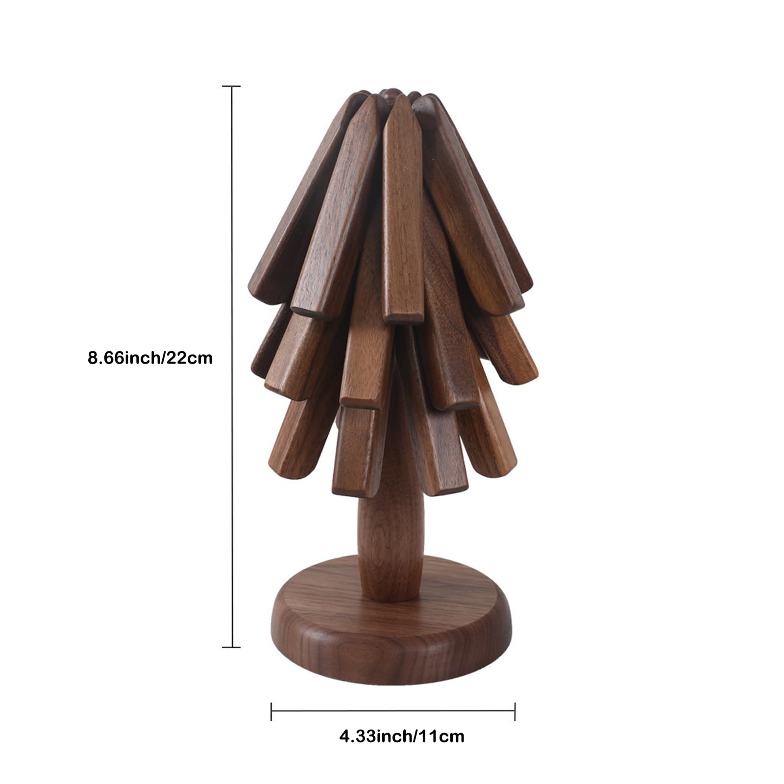 SHEKAKO Wooden Trivet Pads Set, 3 Heat Resistant Pot Holders, Non-Slip Foldable Wood Coaster, Christmas Tree Shaped Trivet Mats, Home Decor for Table Protection for Drinks, Plates, Pots, Pans (A)