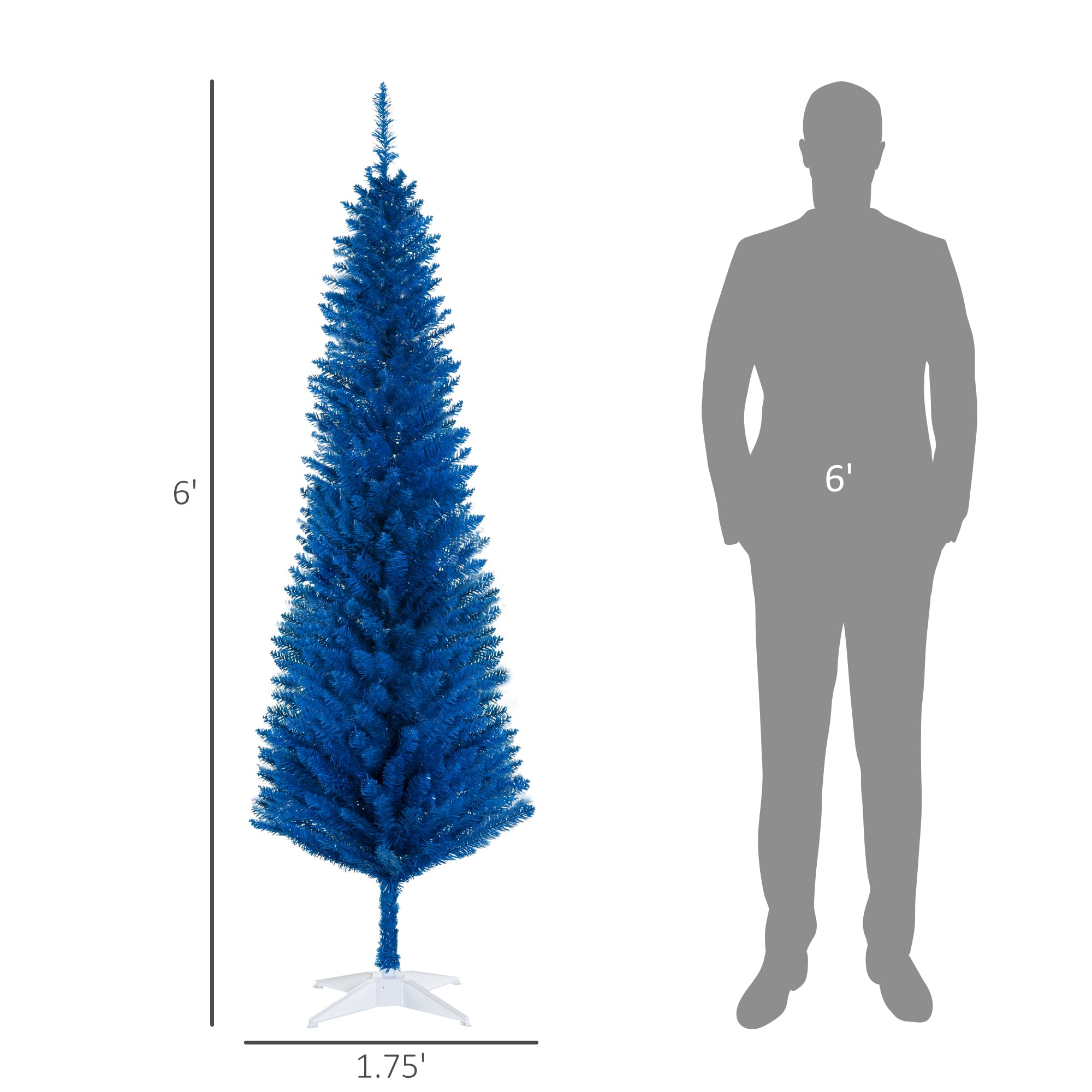 HOMCOM 6' Artificial Pencil Christmas Tree, Slim Xmas Tree with 390 Realistic Branch Tips and Plastic Stand, Blue
