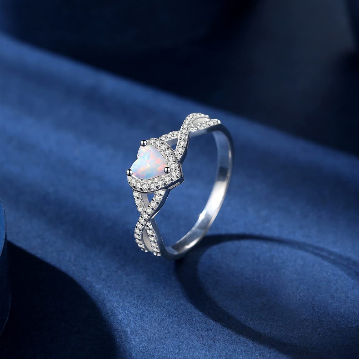 Junikool Opal Ring Dainty Simple Rings for Women Oval Lab Created White Opal & Round Cubic Zirconia Personalized Engraved Custom Name Sterling Silver