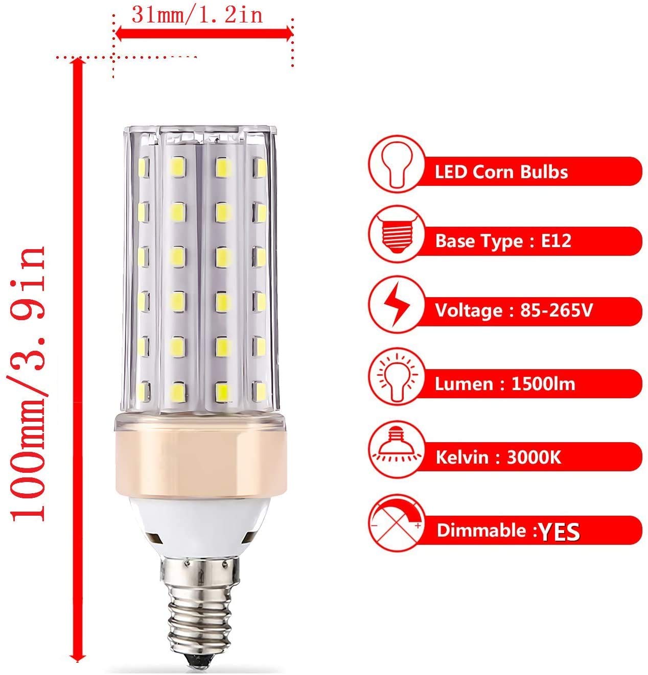 ILAMIQI E12 LED Bulbs Dimmable,10W LED Light Bulbs,100 Watt Equivalent,Neutral White 4000K LED Chandelier Bulbs, Ceiling Fan,Decorative Candle Base, Pack of 3