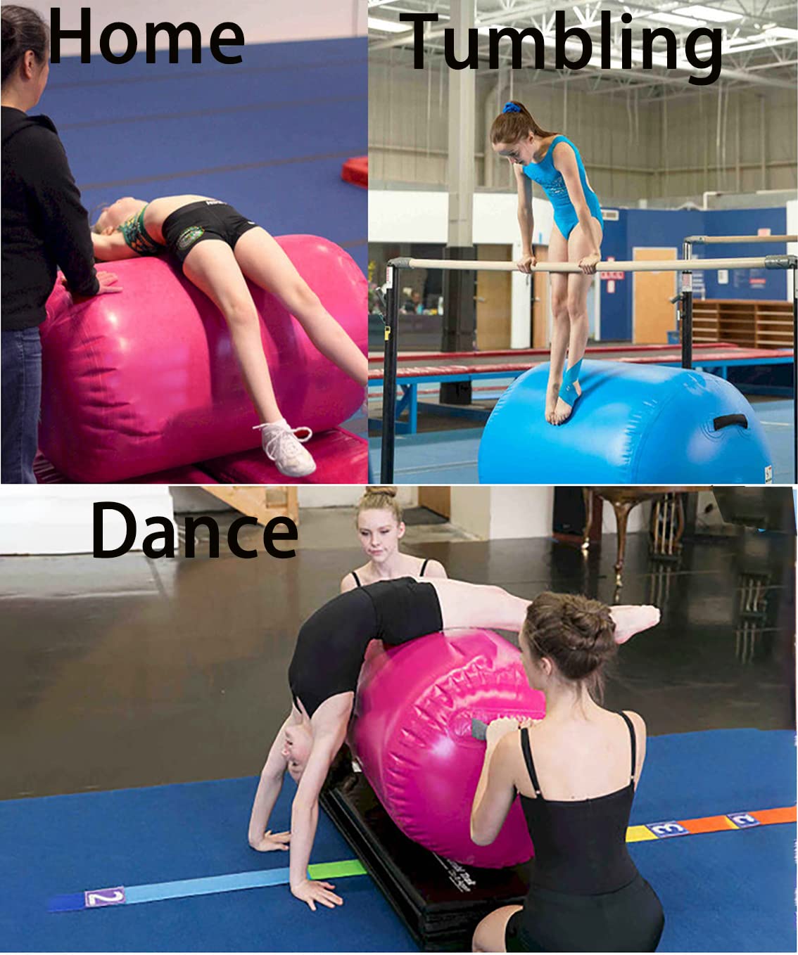 Inflatable Gymnastics Air Track Mat 10ft 13ft 16ft 20ft 4/8 Inch Thickness Tumbling Mat Tumble Track Air Barrel Gymnastics Roller with Electric Air Pump(40x31.5,pink)