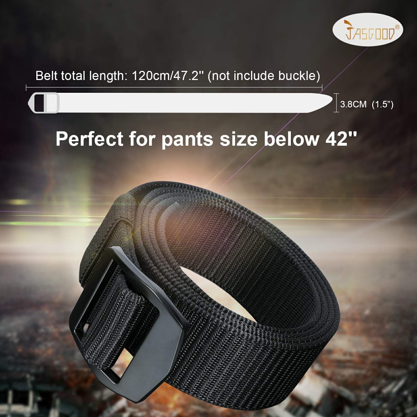 JASGOOD Tactical Heavy Duty Reinforced Nylon Belt for Men Adjustable Military Webbing Belt Strap with Metal Buckle (Pants Size Below 42 Inches, 2-Black)
