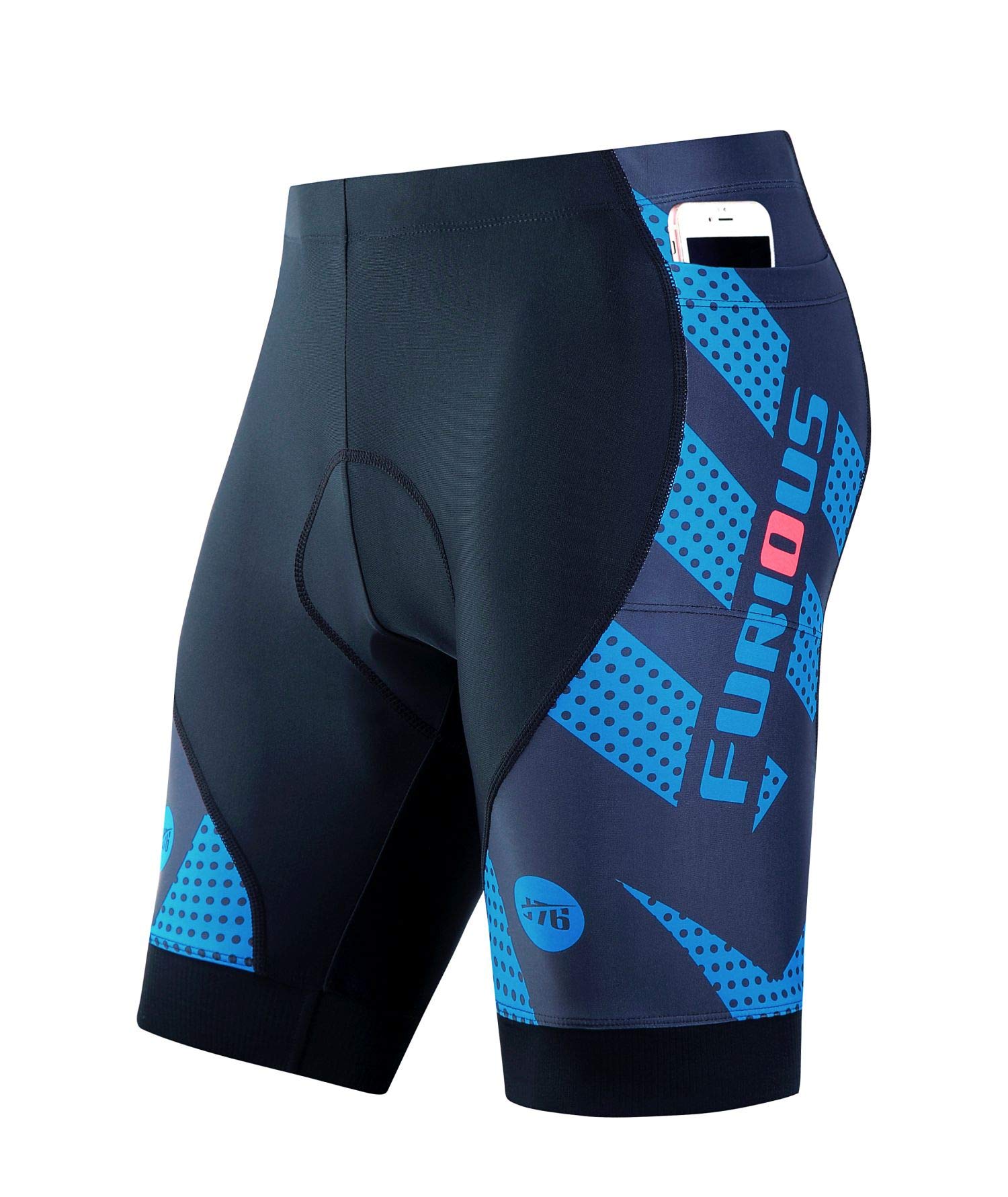 Inkpoo Men's Cycling Shorts 3D Padded with 3 Pockets Bicycle Riding Tights Quick-Dry Half Pants Blue 2XL