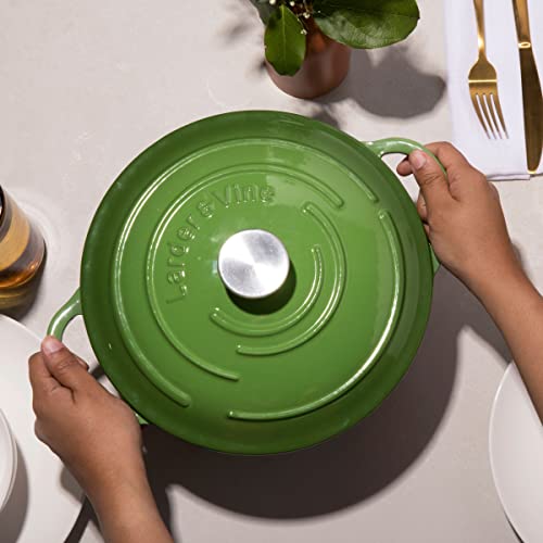 Larder & Vine Enameled Cast Iron Dutch Oven with Lid - Oversized Handles, Dome Lid, Dutch Oven for Sourdough Bread Making β 5.7QT/5.4L - (Okra)