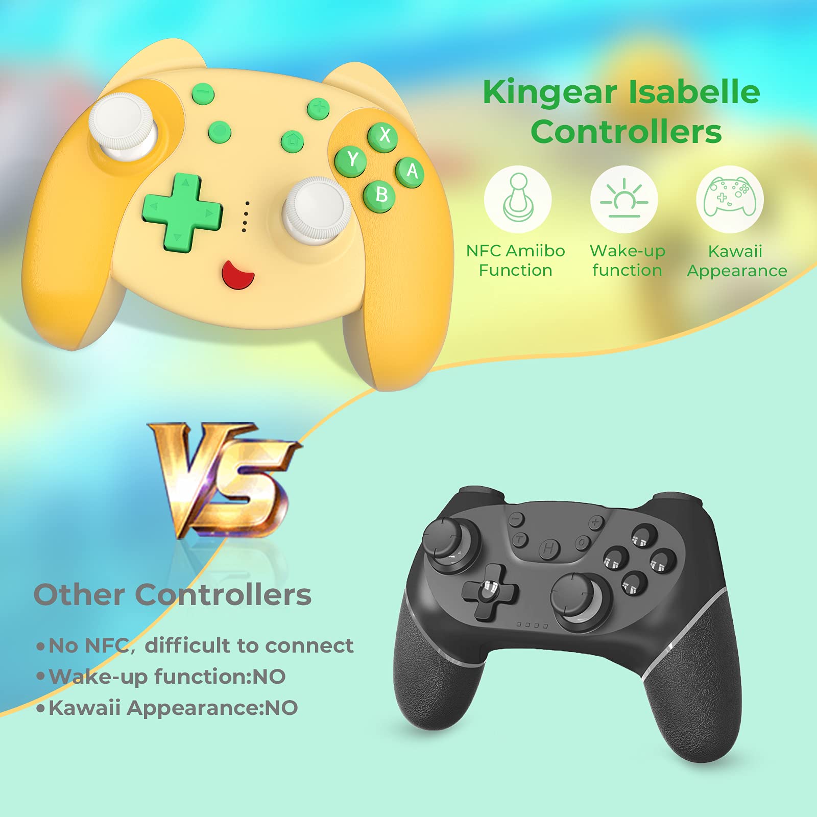 Isabelle Wireless Controller for Nintendo Switch, KINGEAR Cute Remote Switch Controller Compatible with Nintendo Switch/Switch Lite Console, Switch Pro Pontroller with NFC/ Wake-up/ Turbo/ 6-Axis