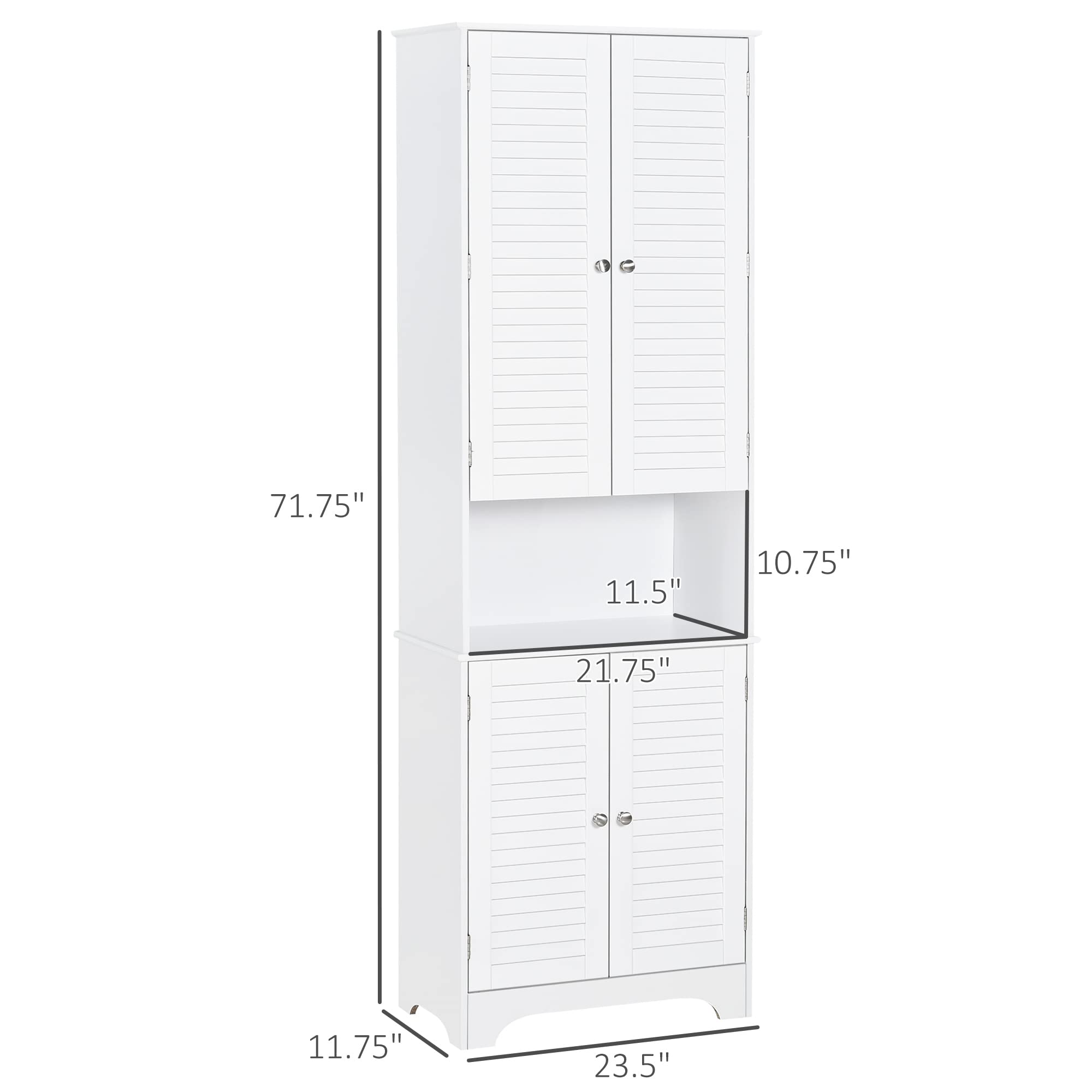 HOMCOM Tall Narrow Bathroom Storage Cabinet with Doors and Shelf Adjustability, Freestanding Bathroom Linen Cabinet with 2 Cabinets and Countertop, Bathroom Floor Cabinet, White