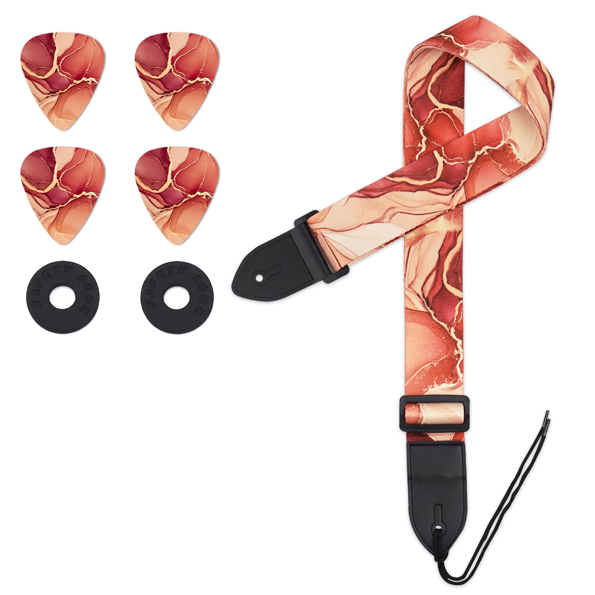 lizimandu Adjustable Guitar Strap Includes 2 Strap Locks & 4 Matching Picks.Leather ends Guitar Shoulder Strap Suitable for Acoustic Guitar,Electric Guitar,Christmas Gift for Guitarist(1-Splash Ink3)