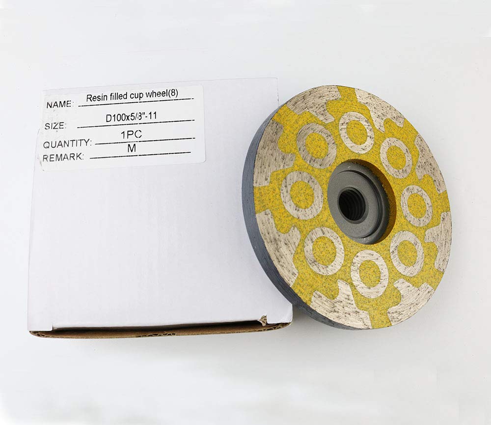 JDK 4 Inch Diamond Resin Filled Cup Wheel Grinding Wheel with Thread 5/8β-11 for Granite Stone and Tiles (Medium)