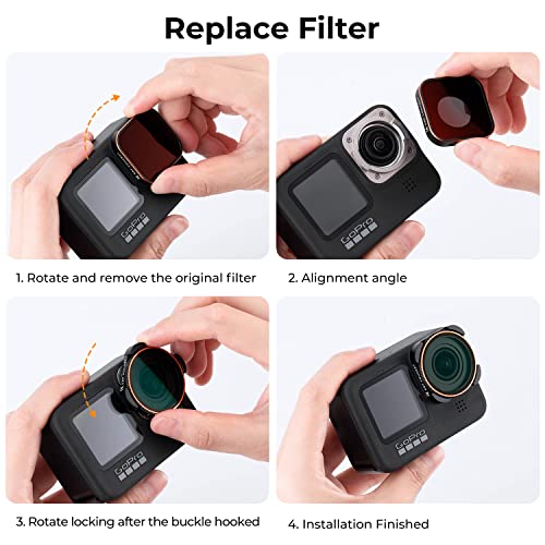 K&F Concept ND Filter Set Compatible with GoPro Hero12, Hero11, Hero10, Hero9 Black, 6 Pack (CPL/ND8/ND16/ND32/ND64/ND1000) Hero 9/10/11/12 Action Camera Accessory Neutral Density Polarizer Filter Kit