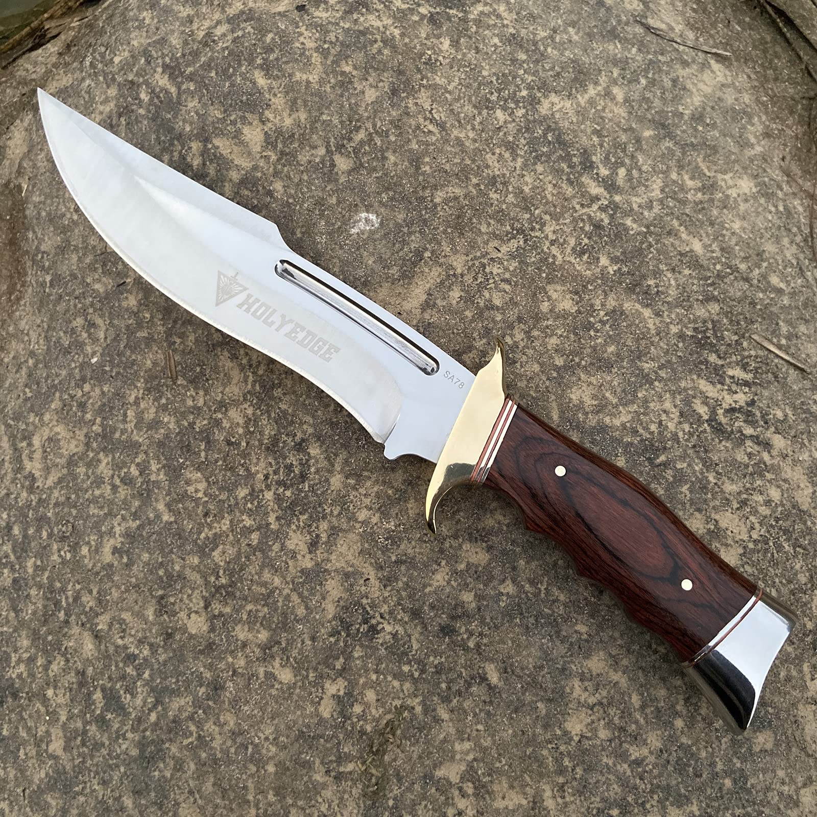HOLYEDGE 12.2" Hunting Fixed Blade Knife with Wood Handle and Nylon Sheath- Best Outdoor Camping,Hunting,Fishing,Hiking Tactical Survival Knife