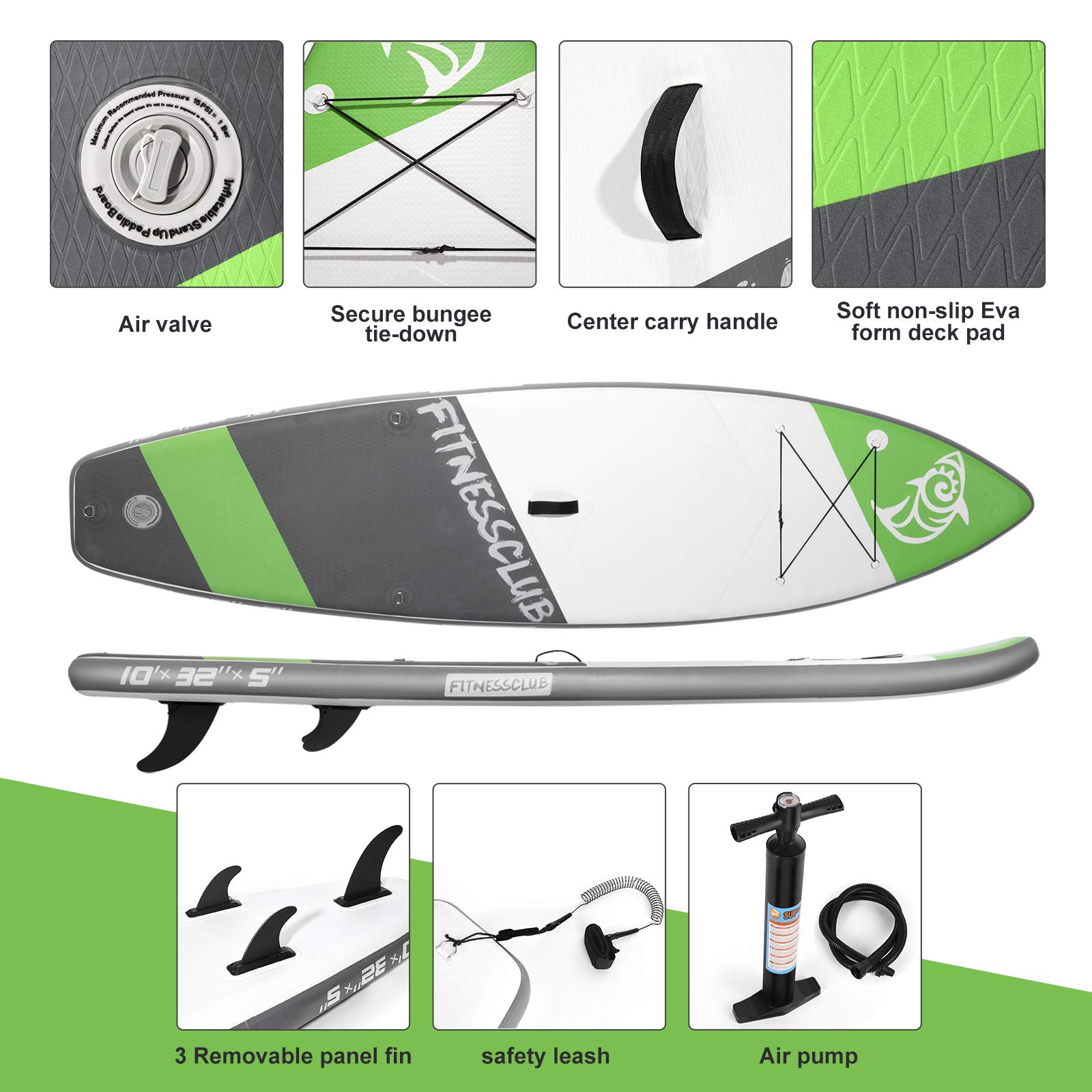 Inflatable Stand Up Paddle Board,10‘x32‘’x5‘’ Durable Lightweight Touring SUP Accessories, Wide Stance, Non-Slip Deck,10L Waterproof Bag Leash,Pump,Carry Bag, Standing Boat for Youth Adult