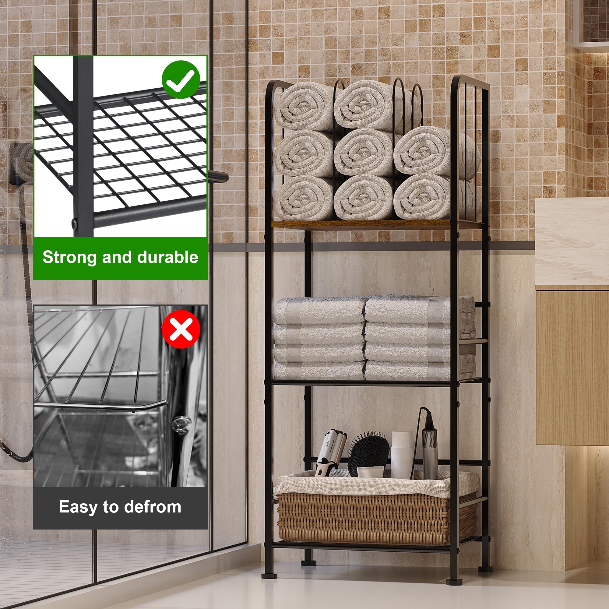 Towel Rack Free Standing 3-Tier M-Shaped Detachable Dividers, Durable Metal Towel Holder for Bathroom, Pool Towel Rack, Space-Saving Towel Storage Organizer, Modern Bath Towel Shelf for Home, Poolside