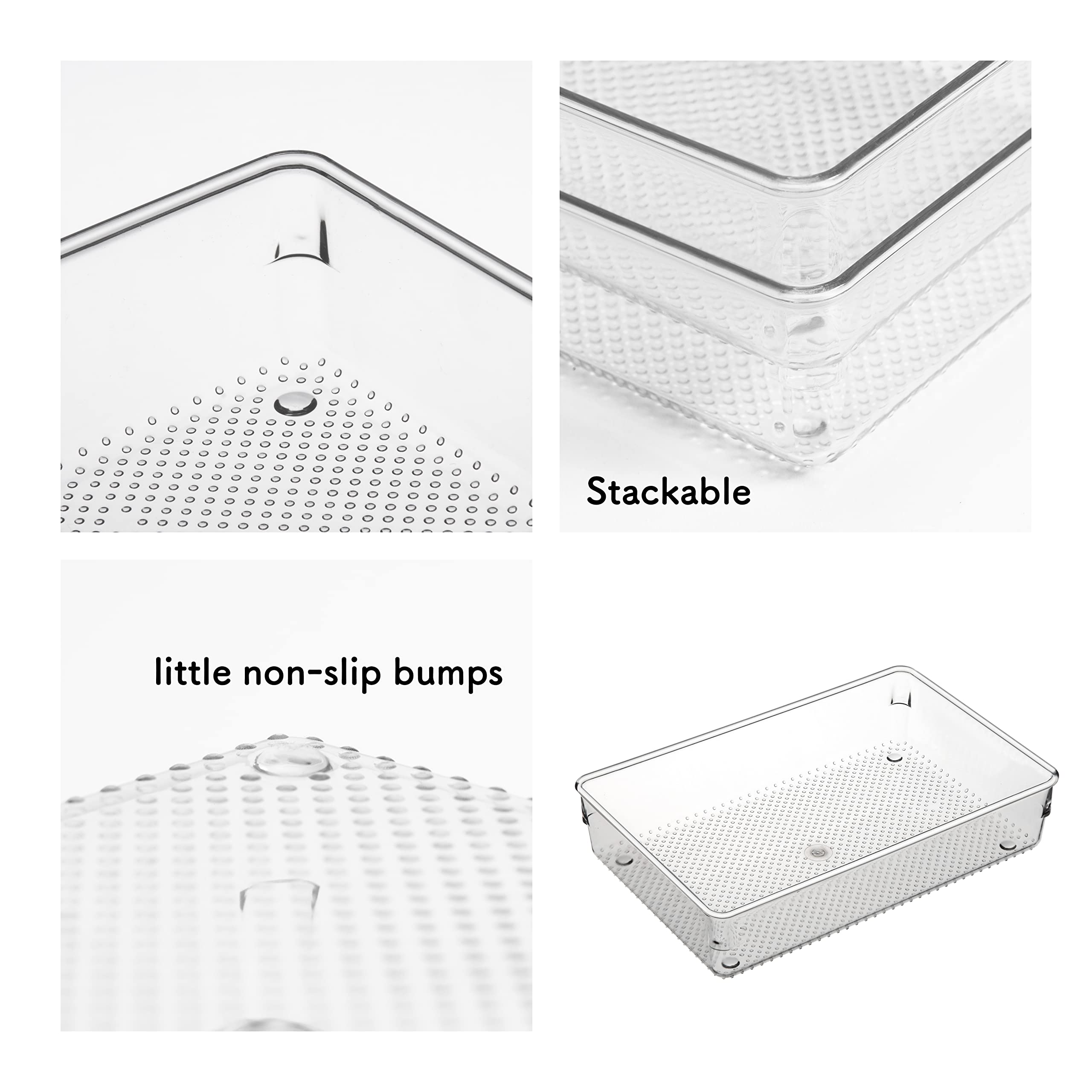 YFEEN 4 Pack Large Size White Plastic Desk Drawer Dividers Drawer Organizer Wide Tray for Makeup,Kitchen Utensils,Jewelries and Gadgets 9ββx6ββ