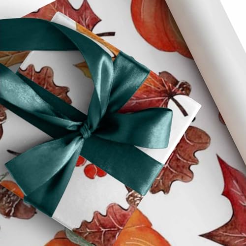 InterestPrint Thanksgiving Orange Pumpkins Gift Wrapping Paper Roll for Christmas Decorations Them Party Decor, DIY 1 Piece