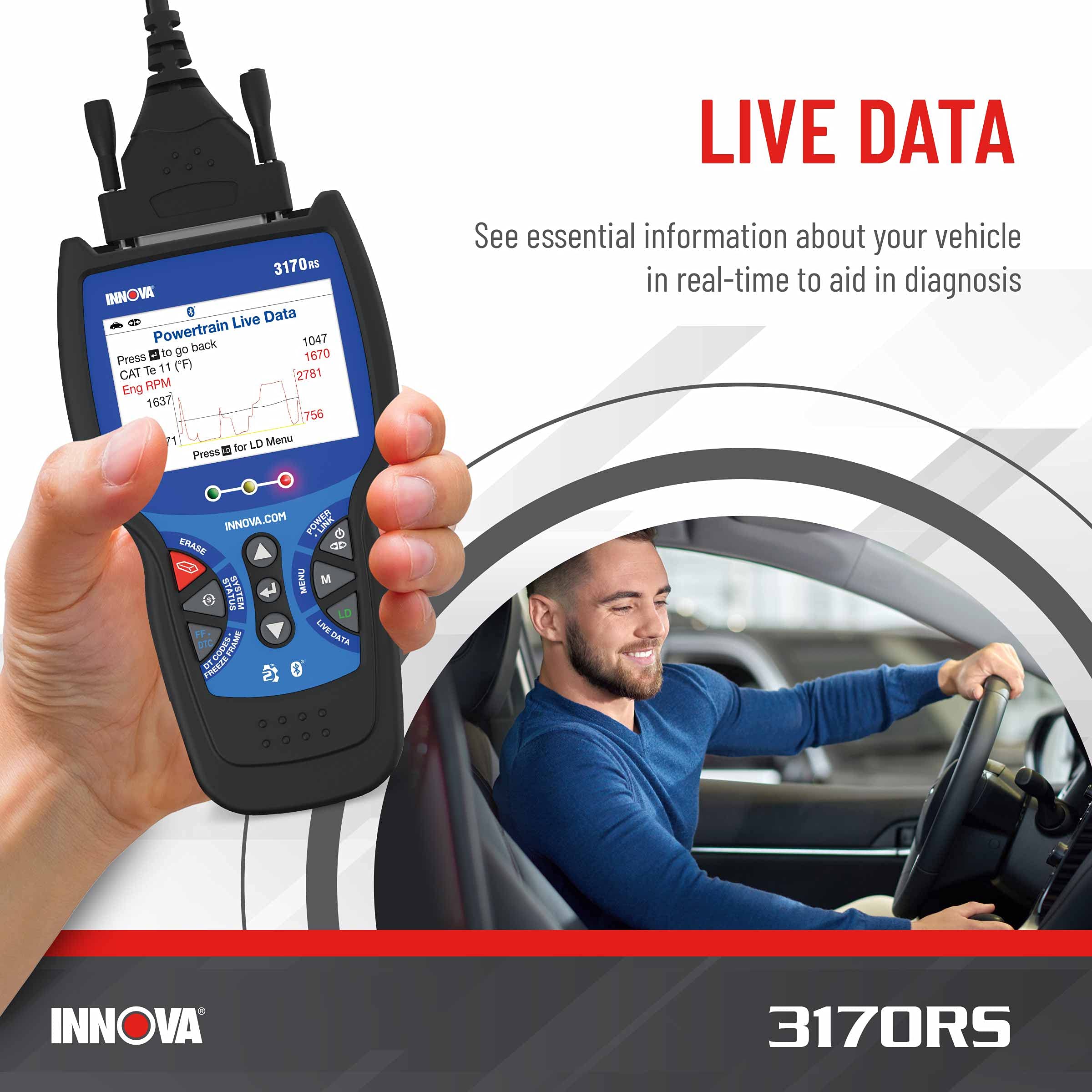 INNOVA 3170RS OBD1 & OBD2 Scanner, ABS Bleeder Scan Tool, OBD2 Diagnostic, Caliper Service, Brake Pad Life, Read/Erase ABS/SRS Codes, Reset Oil Light, Live Data, Free Updates