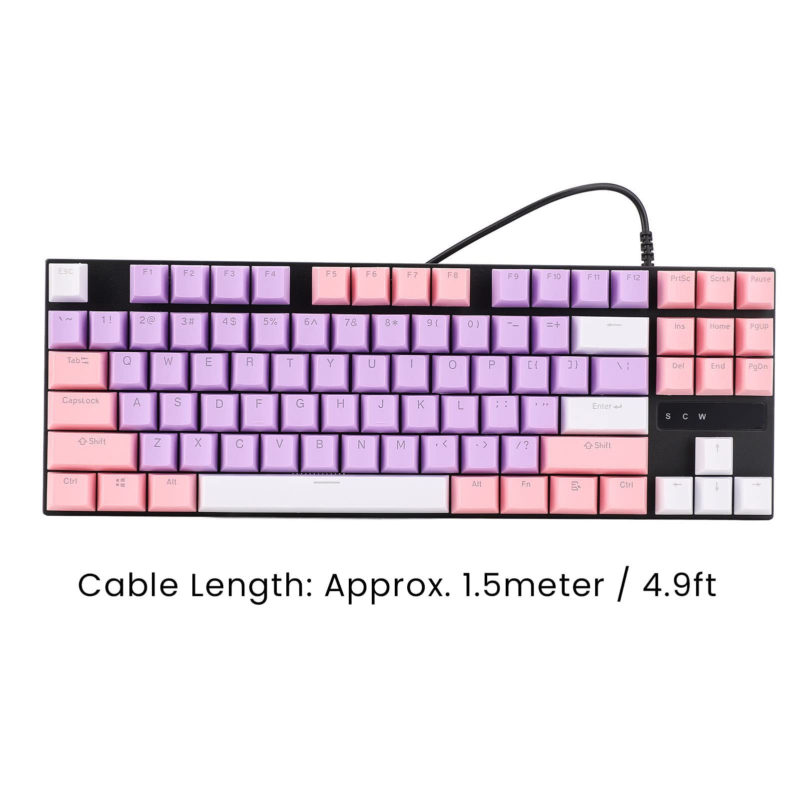 Septpenta Red Switch Mechanical Keyboard, 87 Keys Ergonomic Mechanical Gaming Keyboard, 26 RGB Lighting Effects, Full Key Conflict Free Design with Splash Proof Drainage Holes(Purple Pink White)